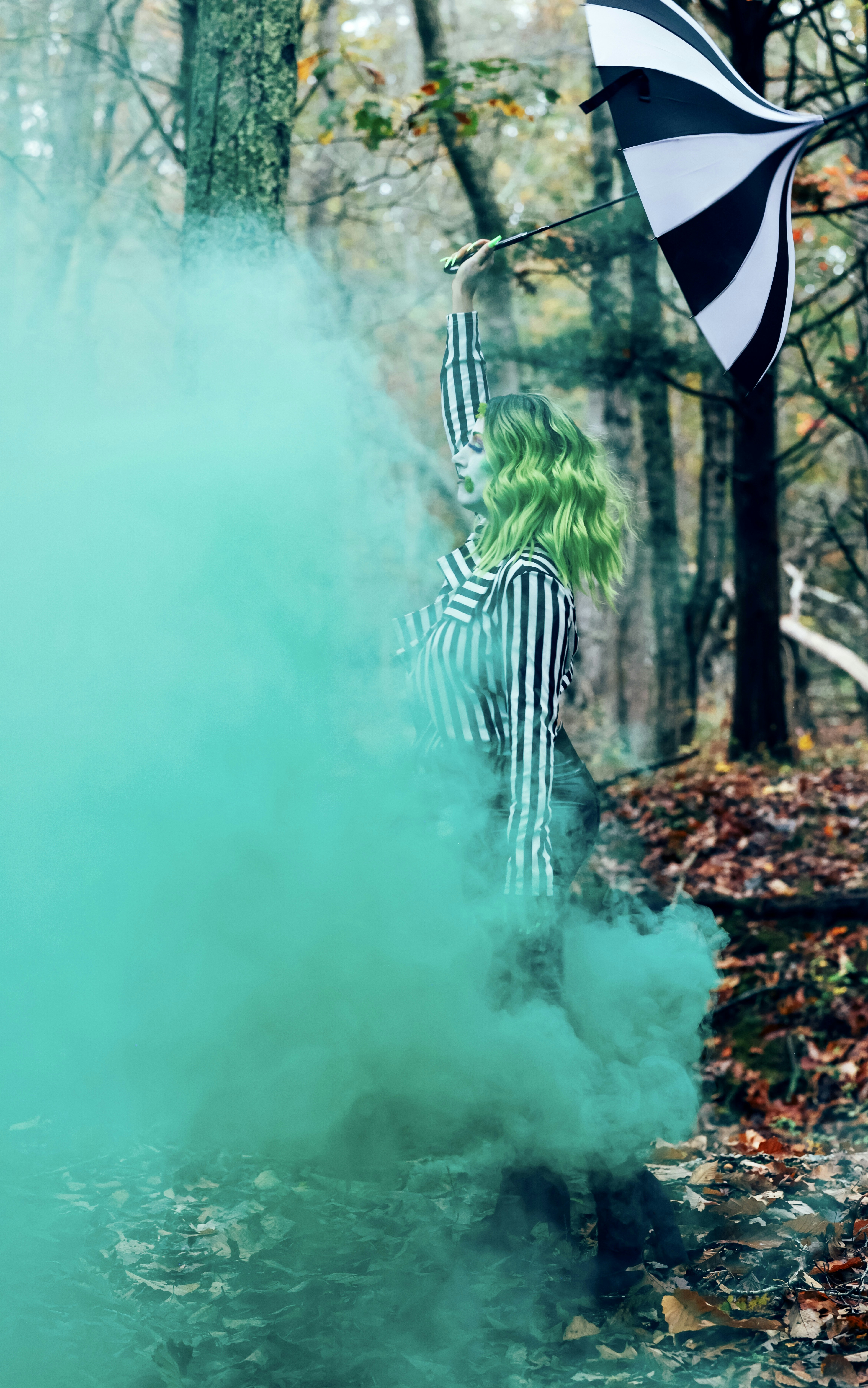 Vermilion Smoke: A Portrait in Turquoise and Stripes