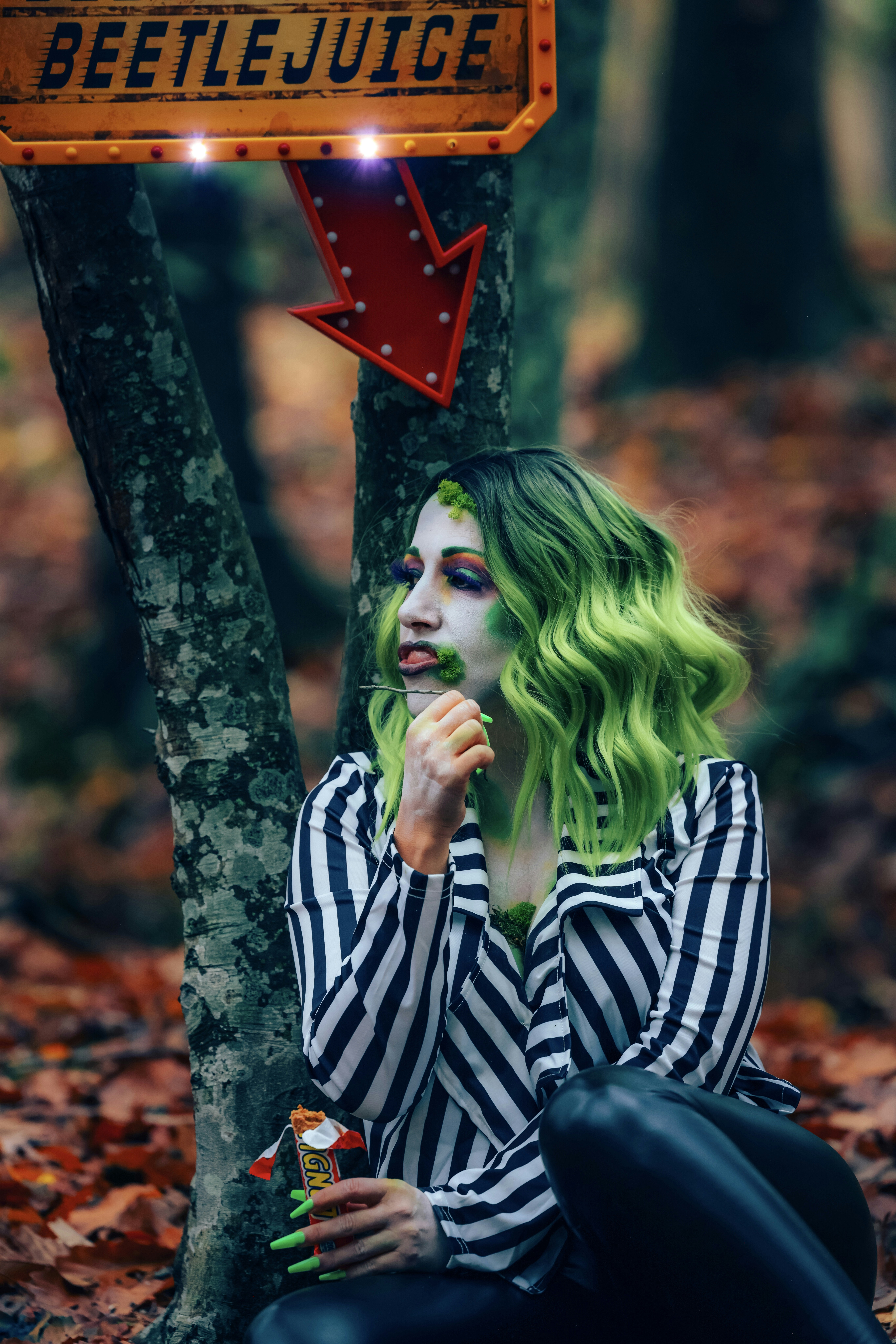 Green-haired Muse Beneath Beetle Juice Neon