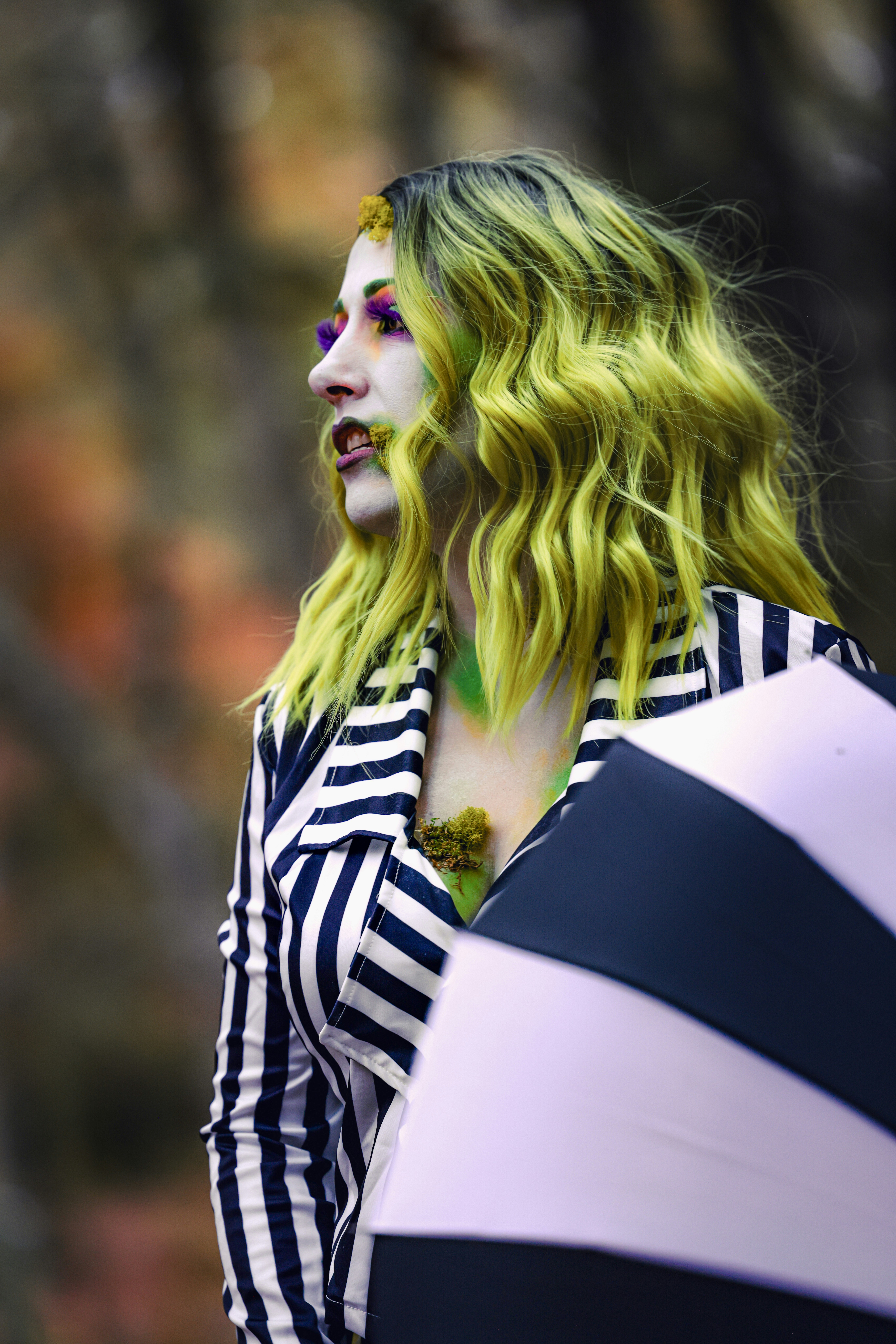 Neon Bloomed Portrait in Stripe and Shade