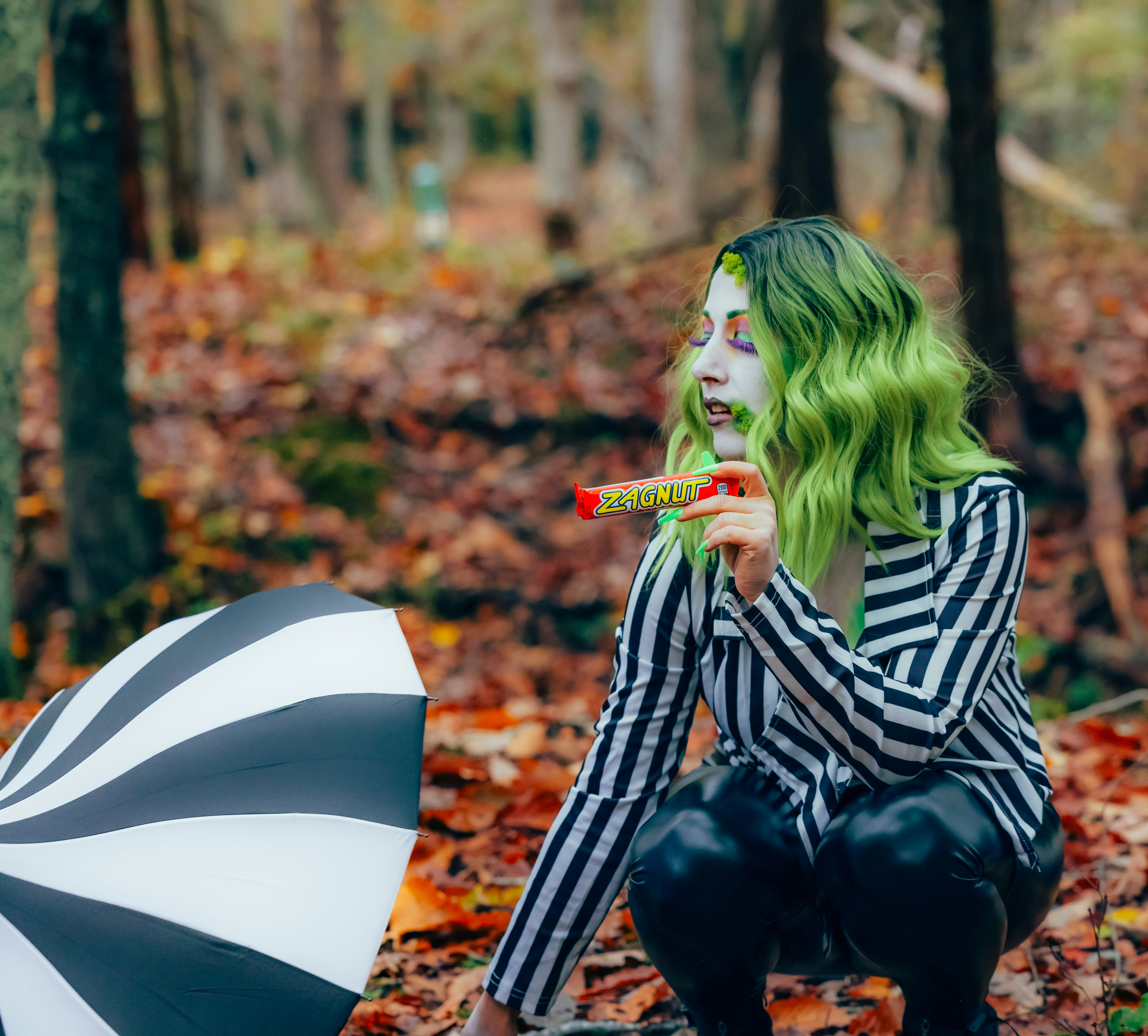 Emerald Muse in the Fall Forest: A Jokerish Snack Break