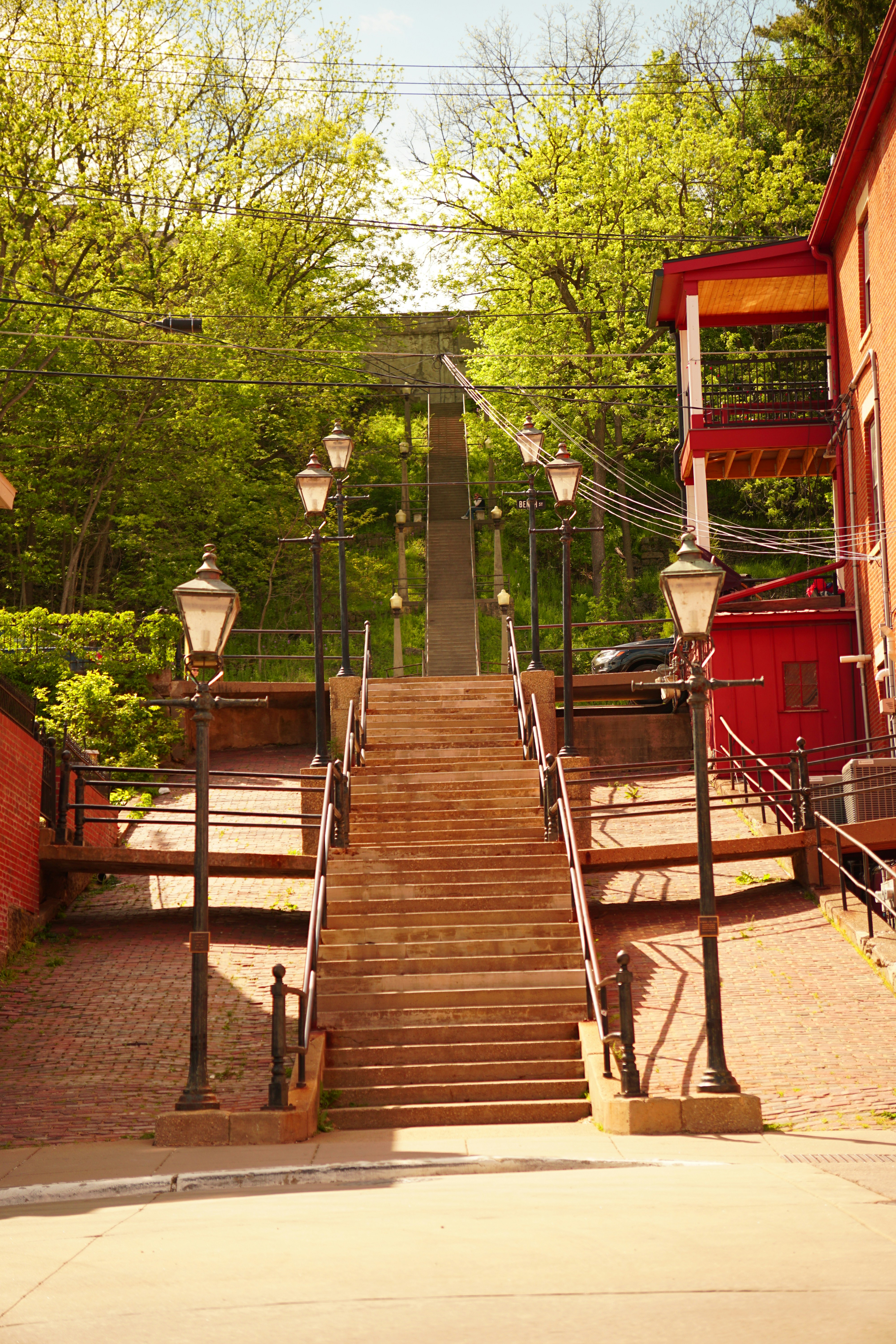 Symmetrical Staircase to the Parked Lighted Obelisk