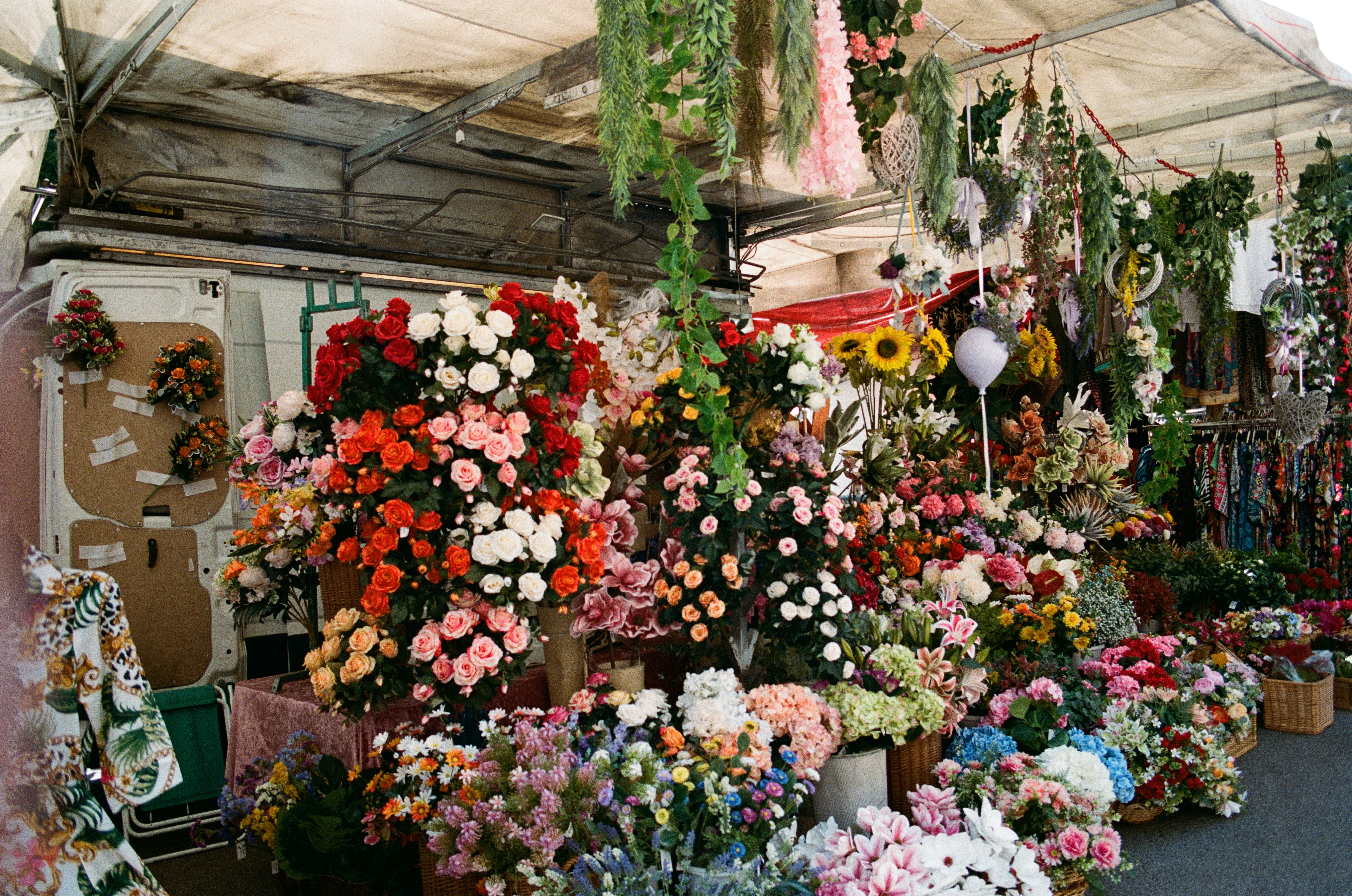 Vibrant Florist Stall Bursting with Colorful Bouquets