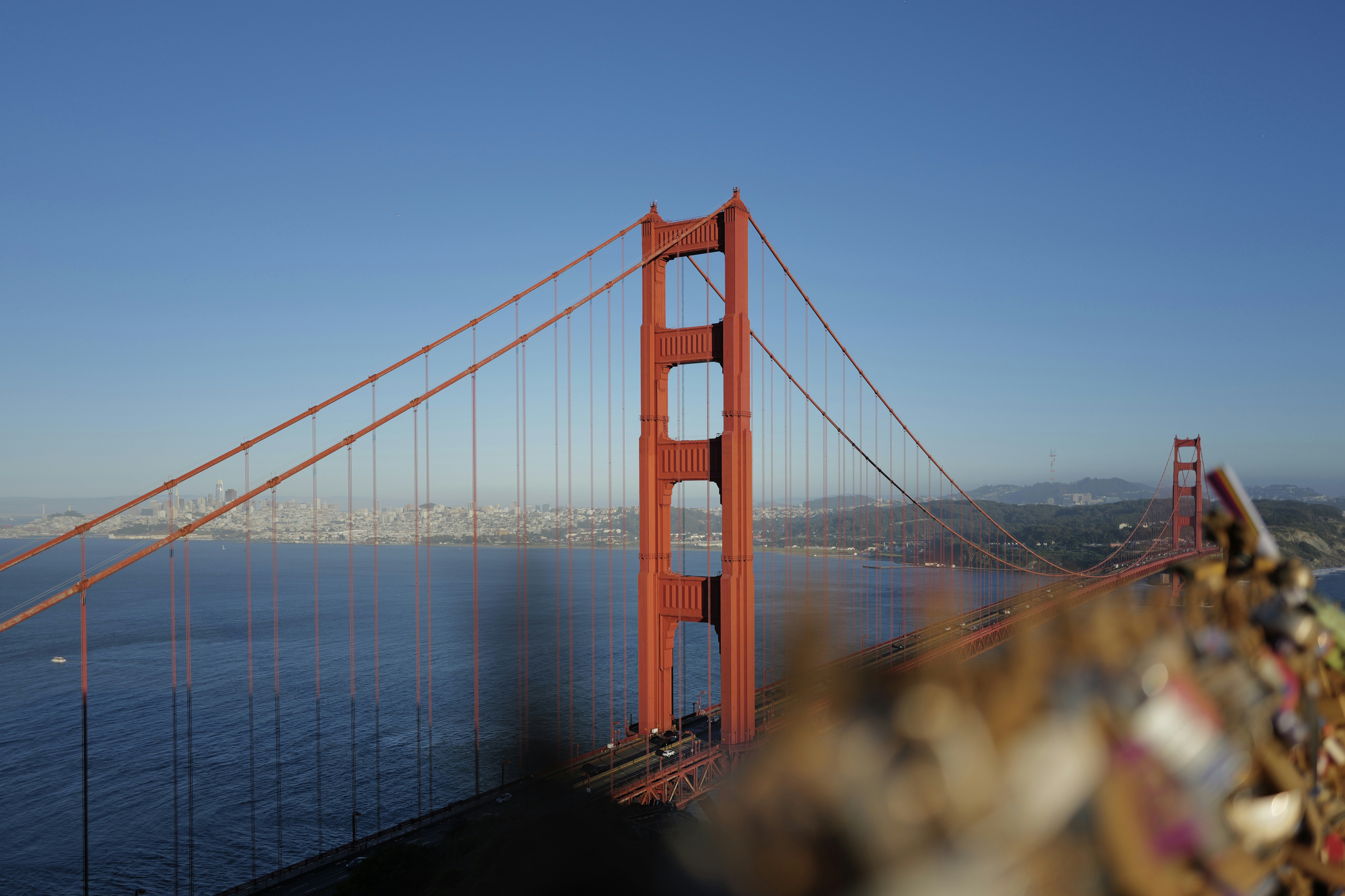 Red Span, Pierced by Light: The Golden Gate from a Crowded Vista