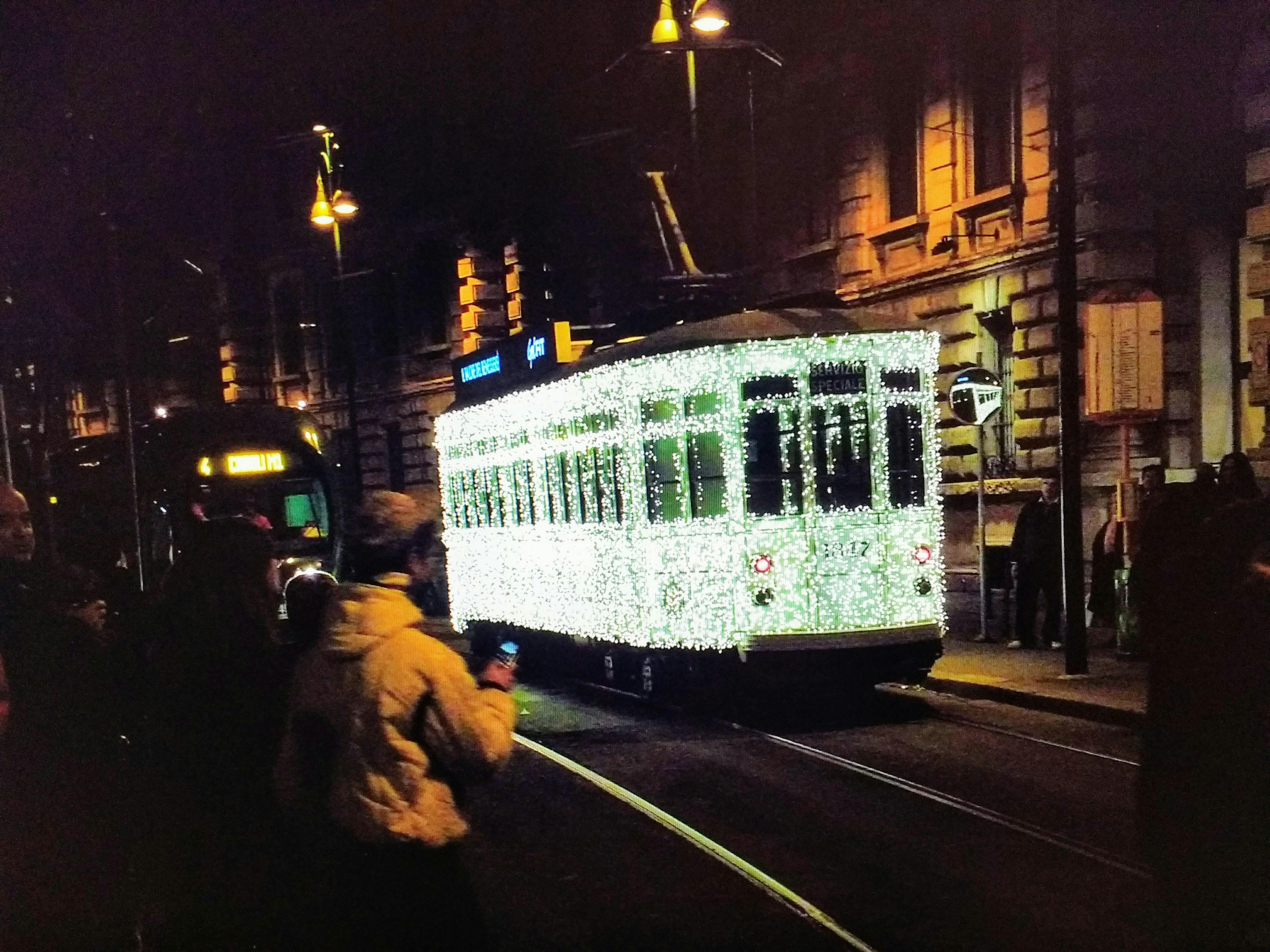 Glowing Streetcar in a Midnight City