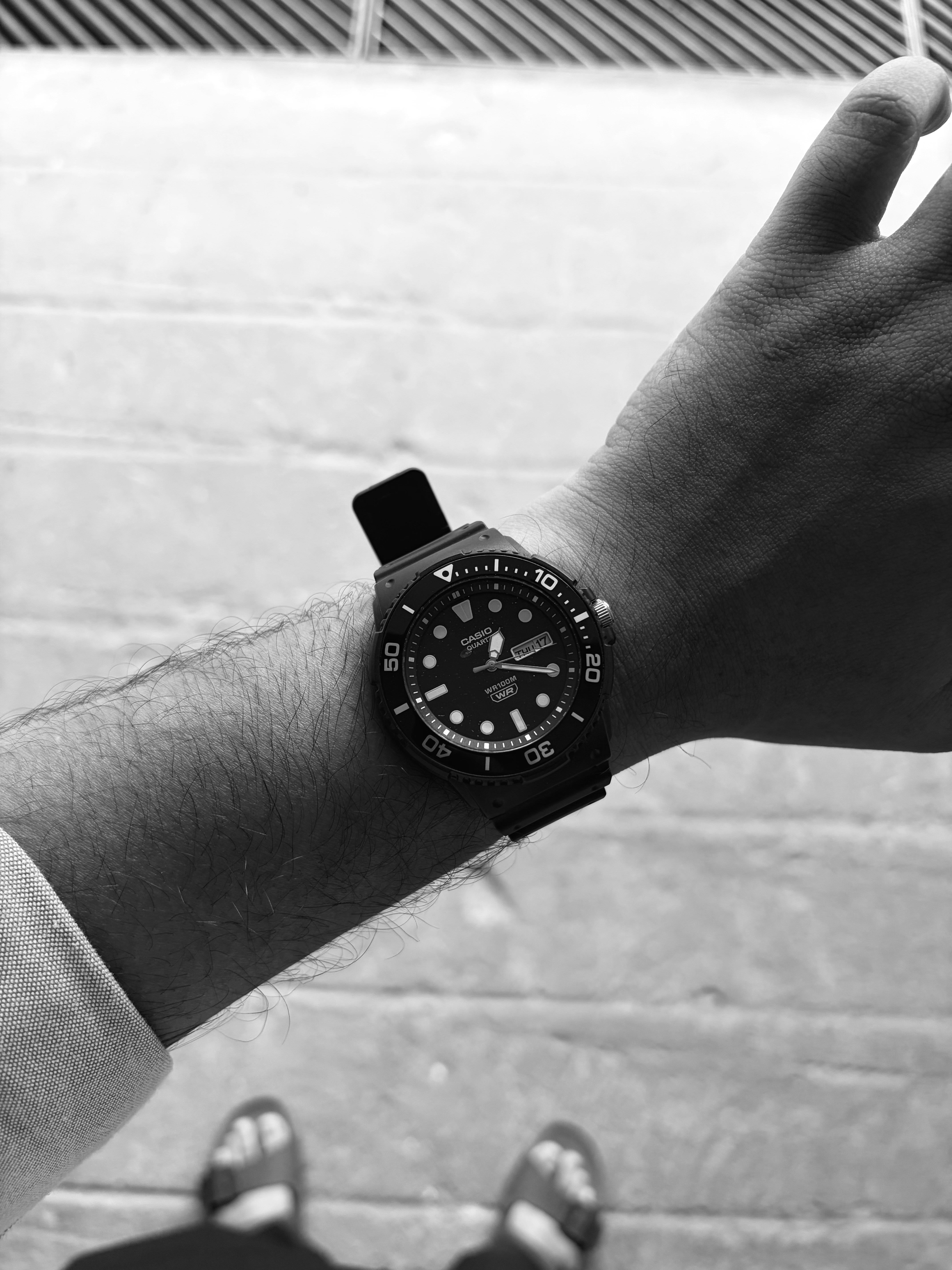 Timepiece on the Arm: A Black and White Moment