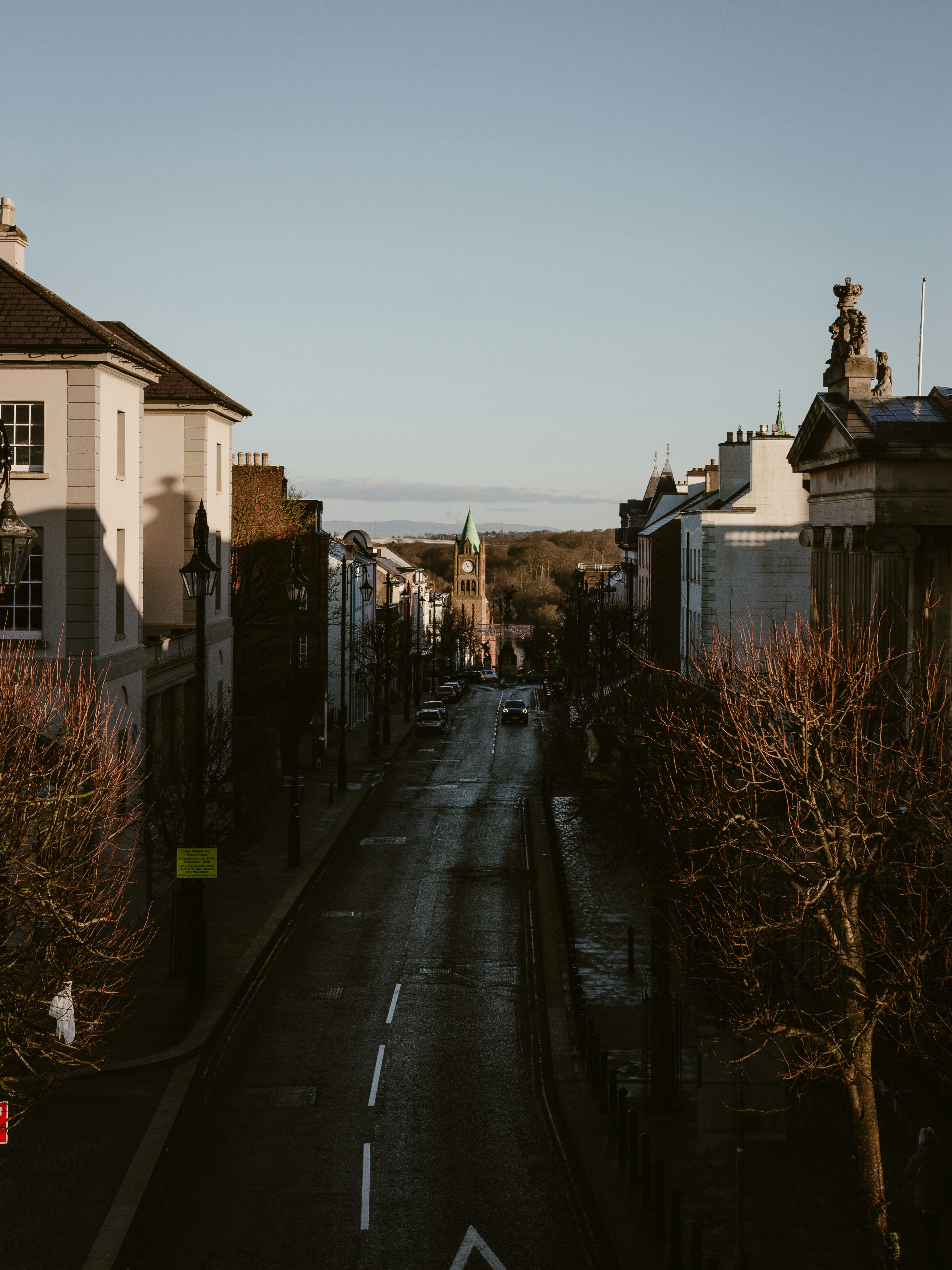 Morning Downward Avenue: A Quiet City Street Framed by Historic Facades