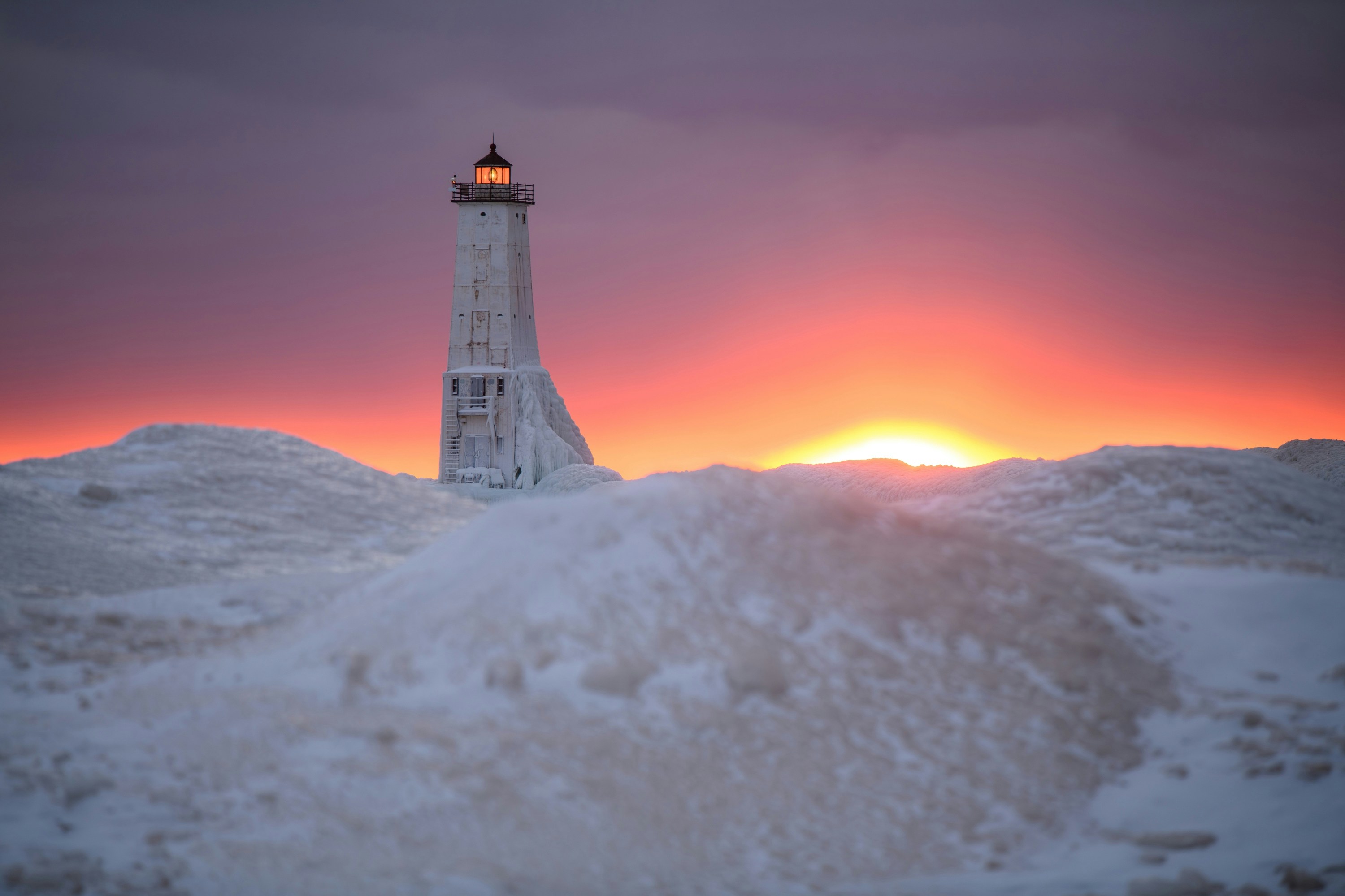 Frozen Beacon at Sunset