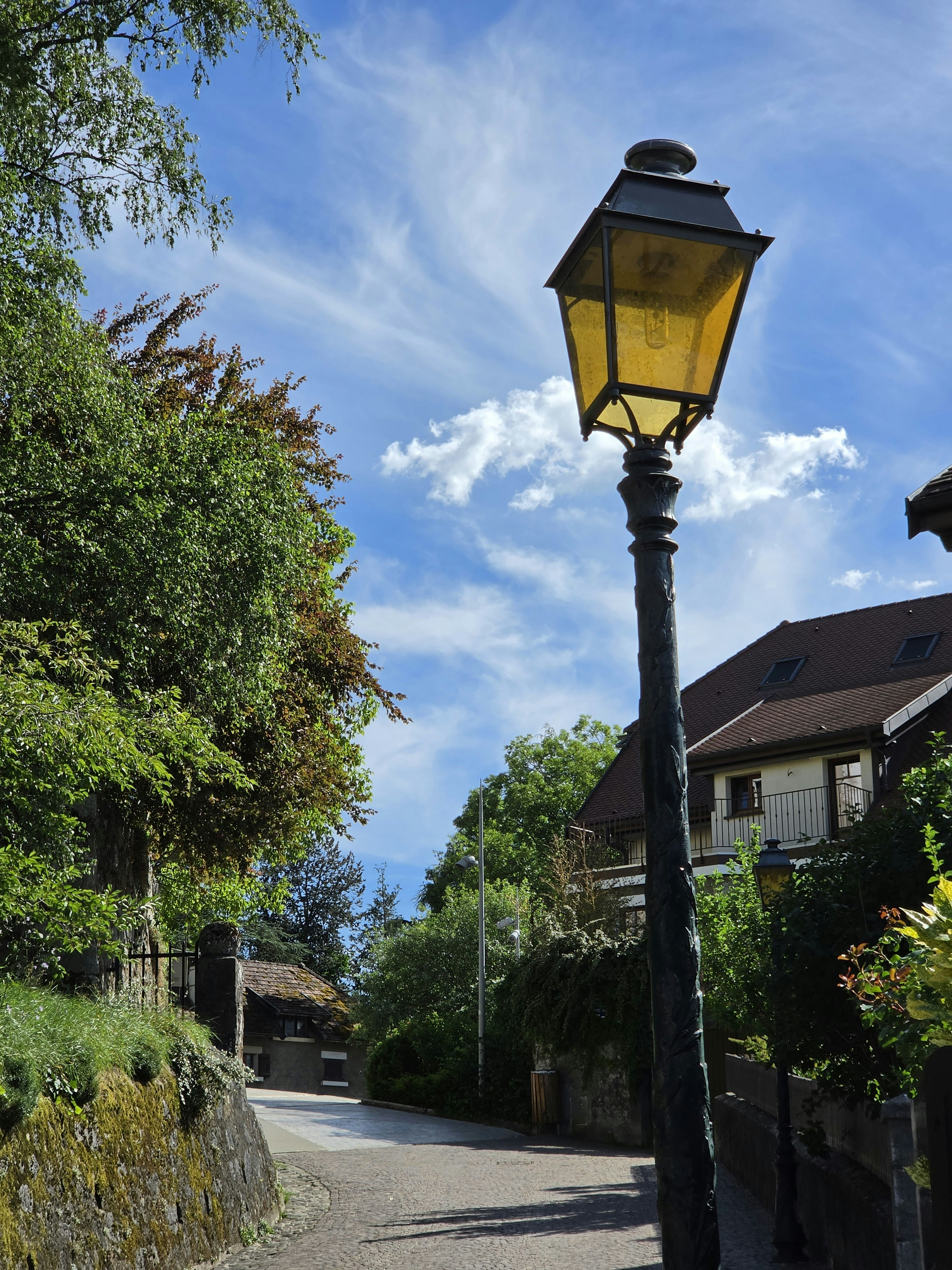 Golden Lantern Along a Quiet Village Lane