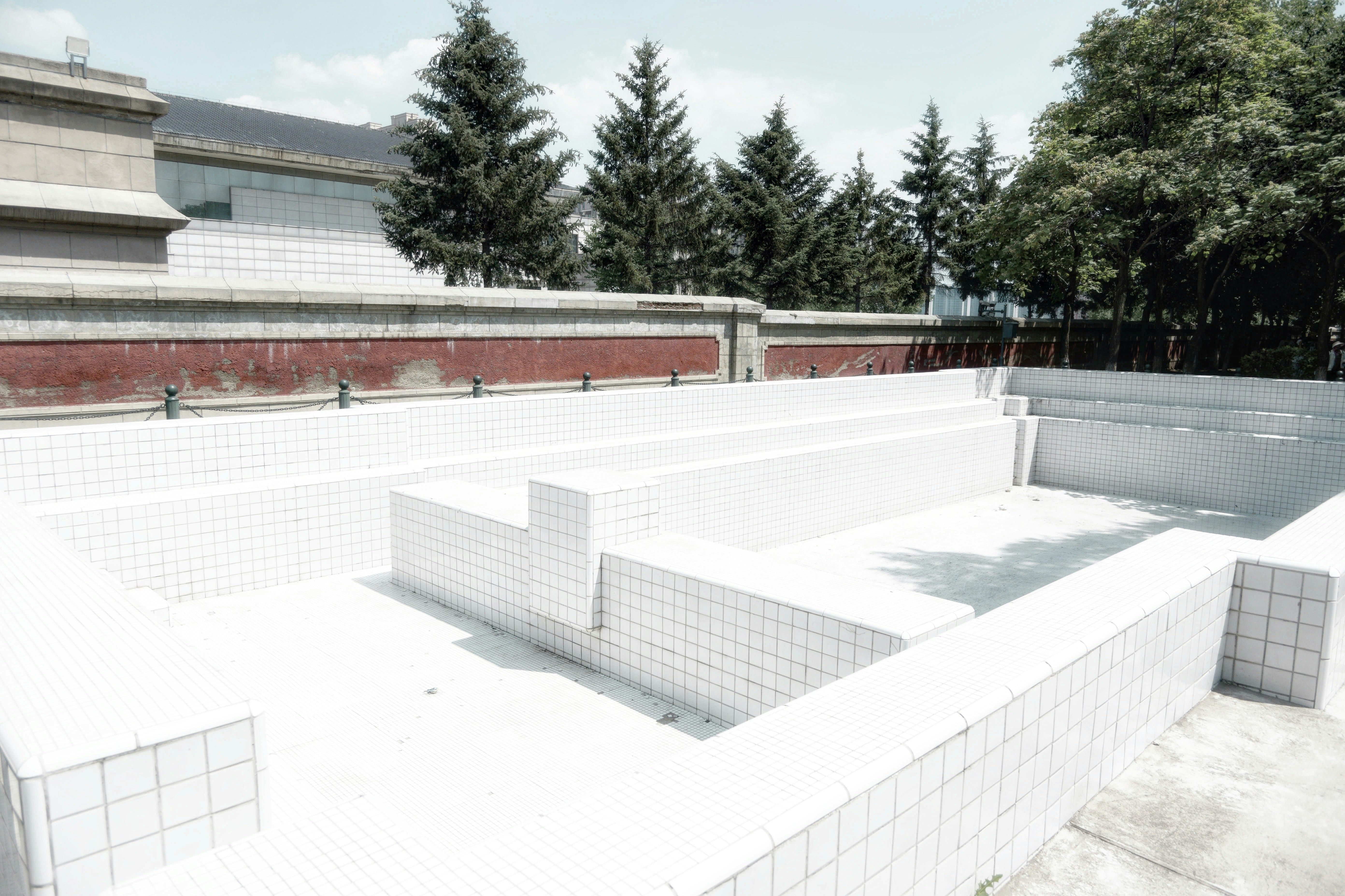 Desolate Tile Staircase Landscape in Sunlit Courtyard