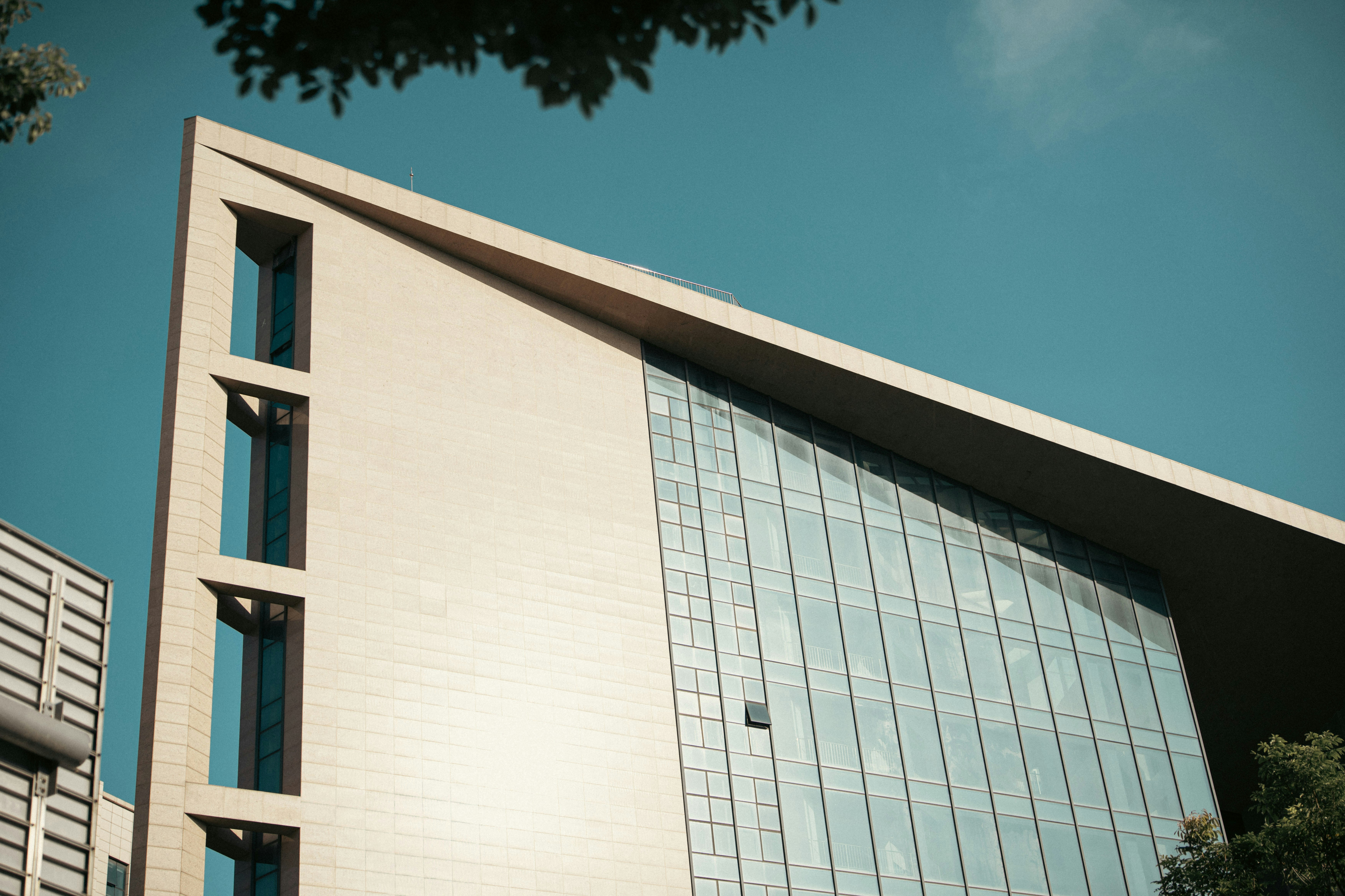 Angular Facade Under a Clear Blue Sky