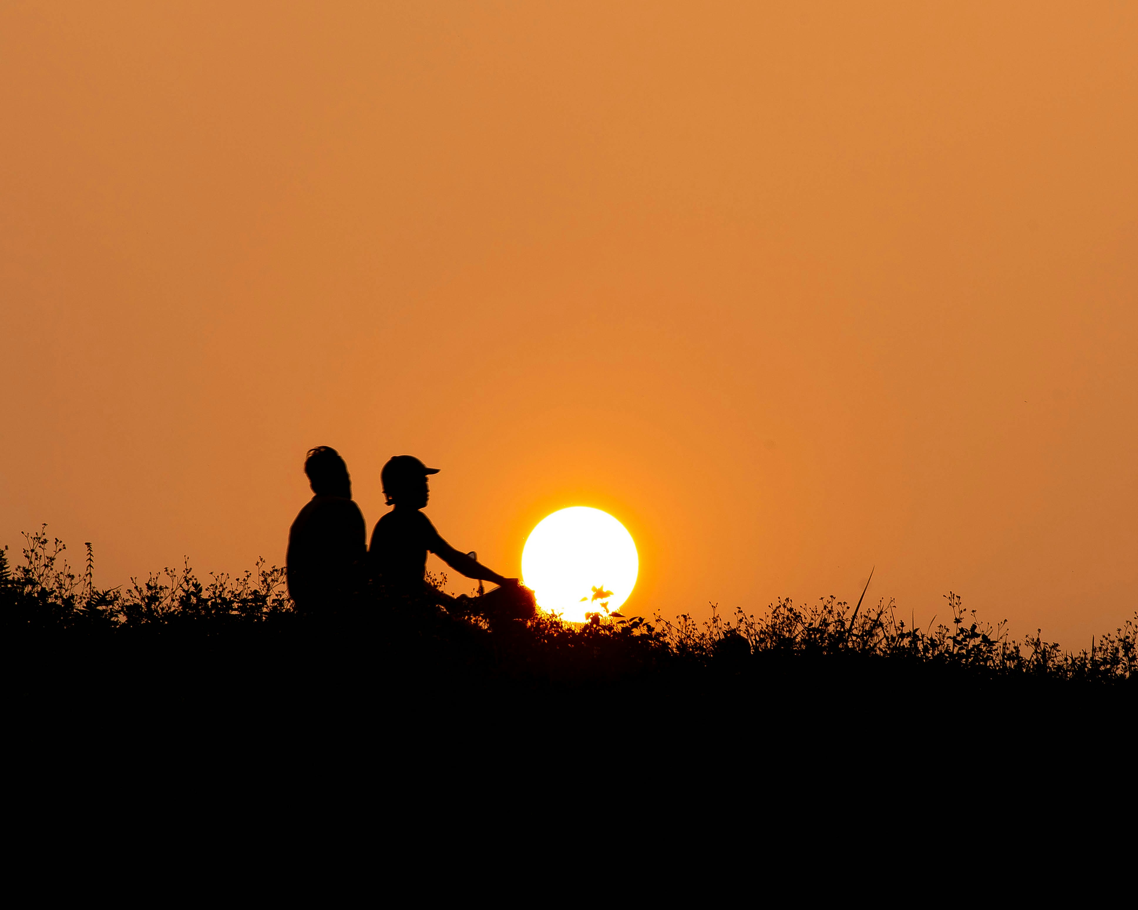 Two Silhouettes at Sunset: A Quiet Moment on the Horizon