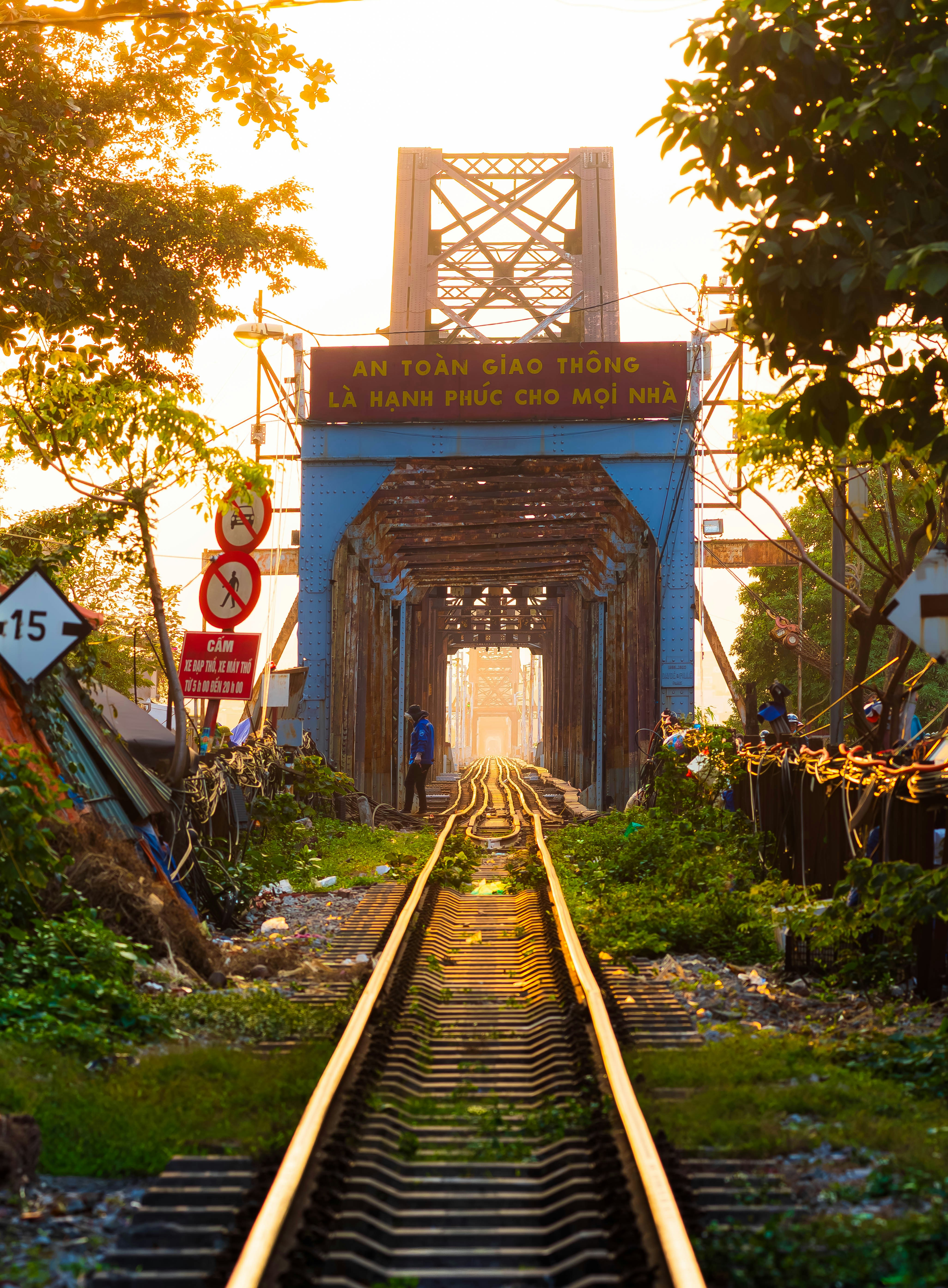 Rails into the Golden Gate: A Sunlit Bridge Corridor