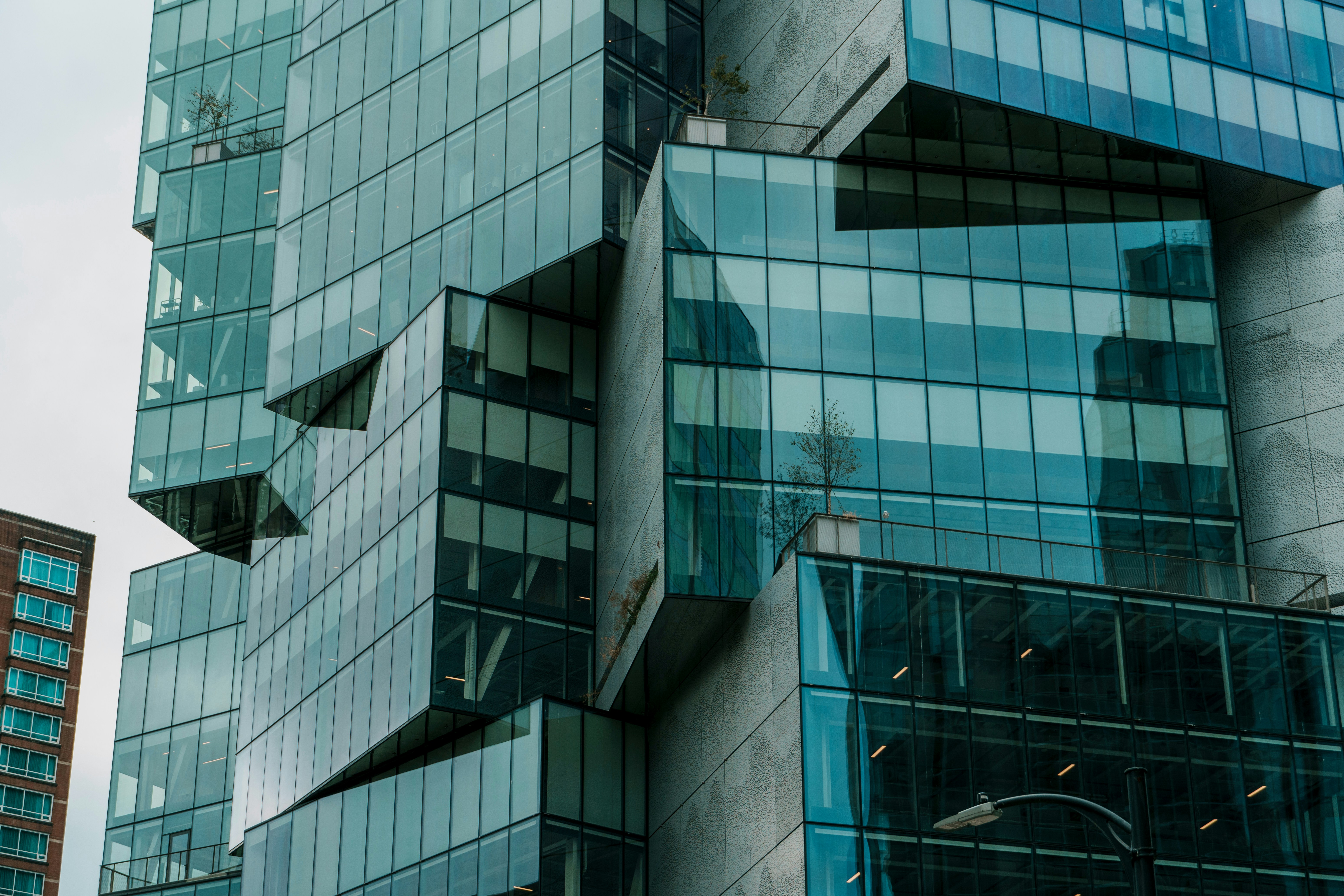 Fragmented Glass: A Geometric Facade in Blues