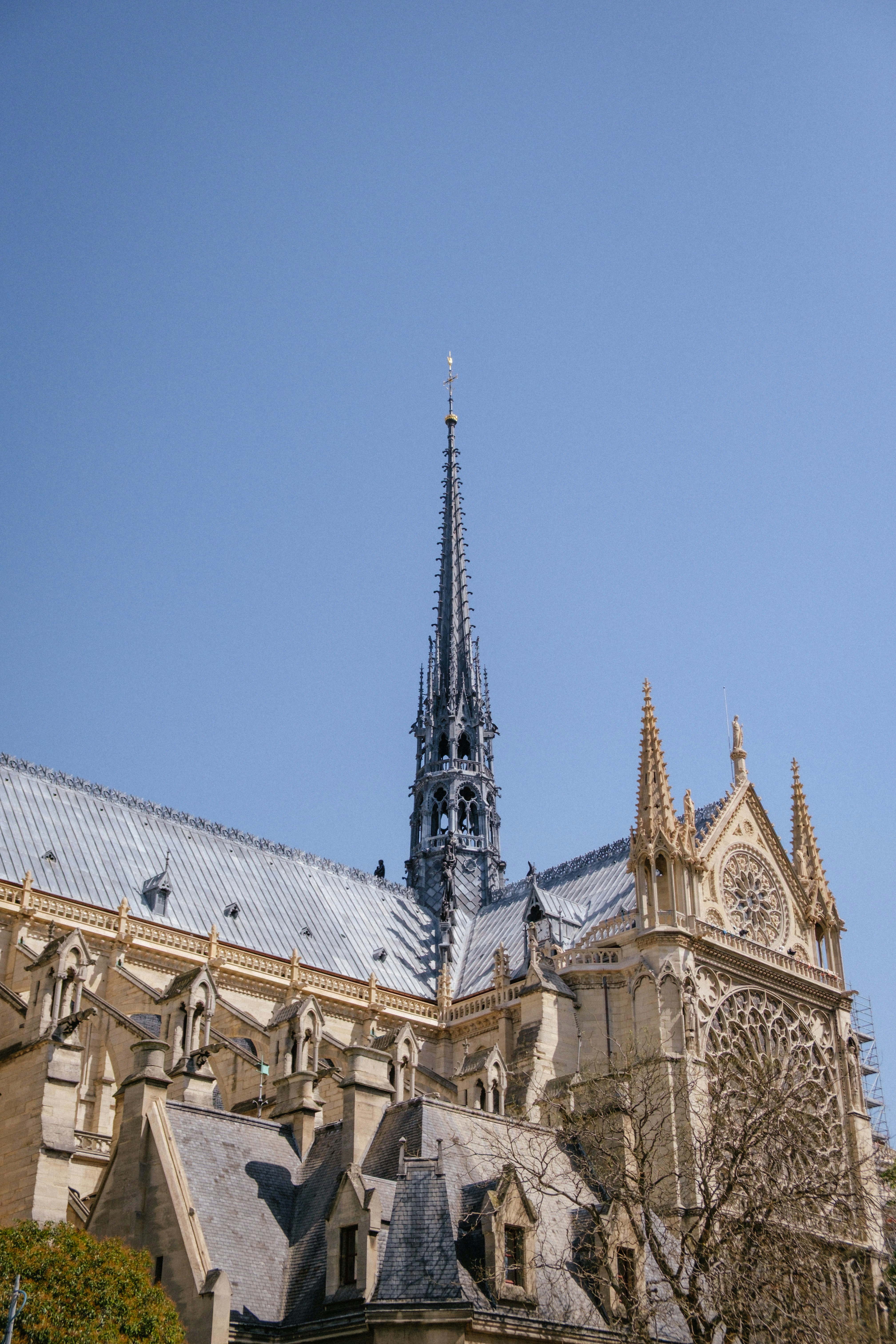 Gothic Spire Against a Clear Spring Sky