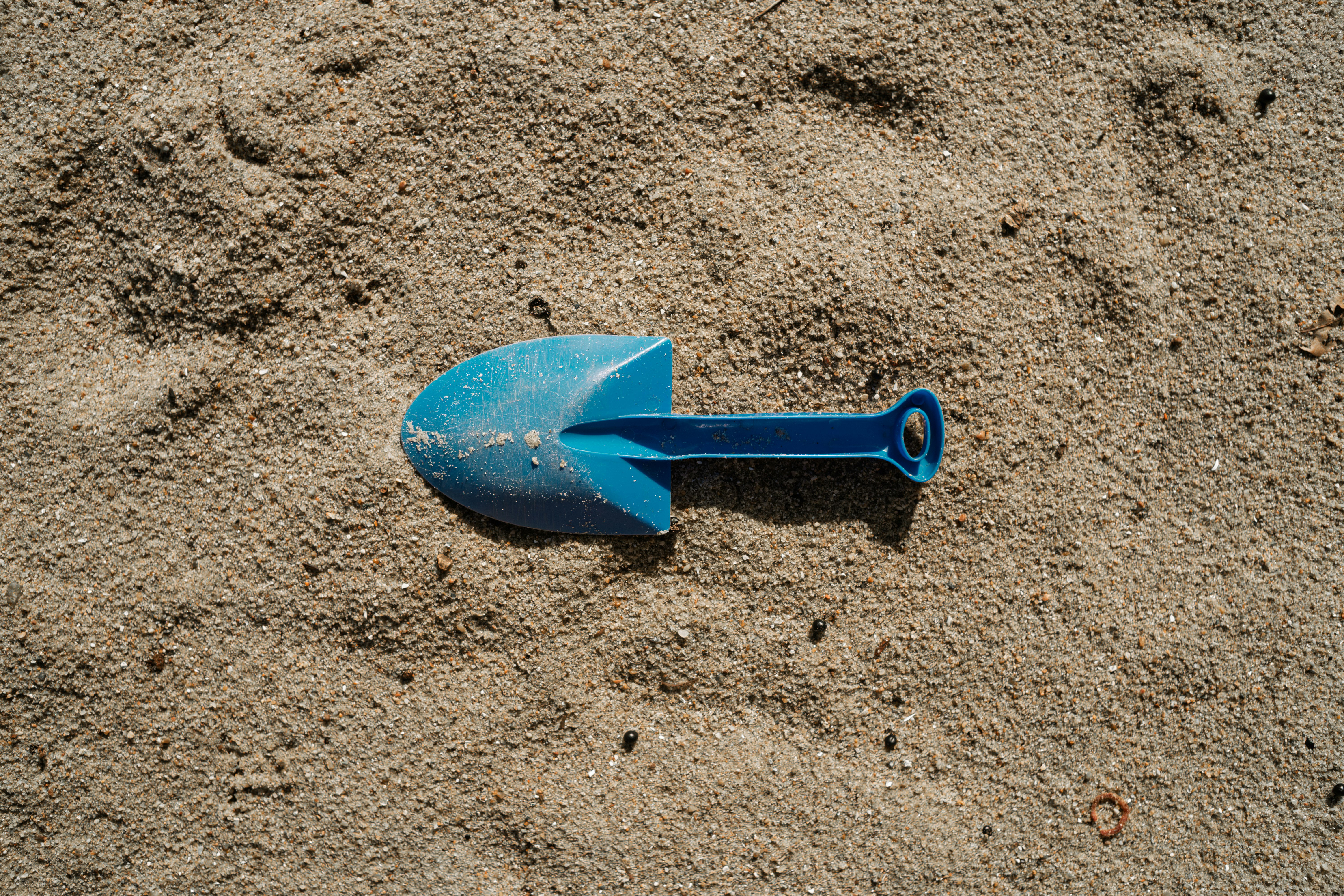 Blue Sand Spade Resting in Beach Granules