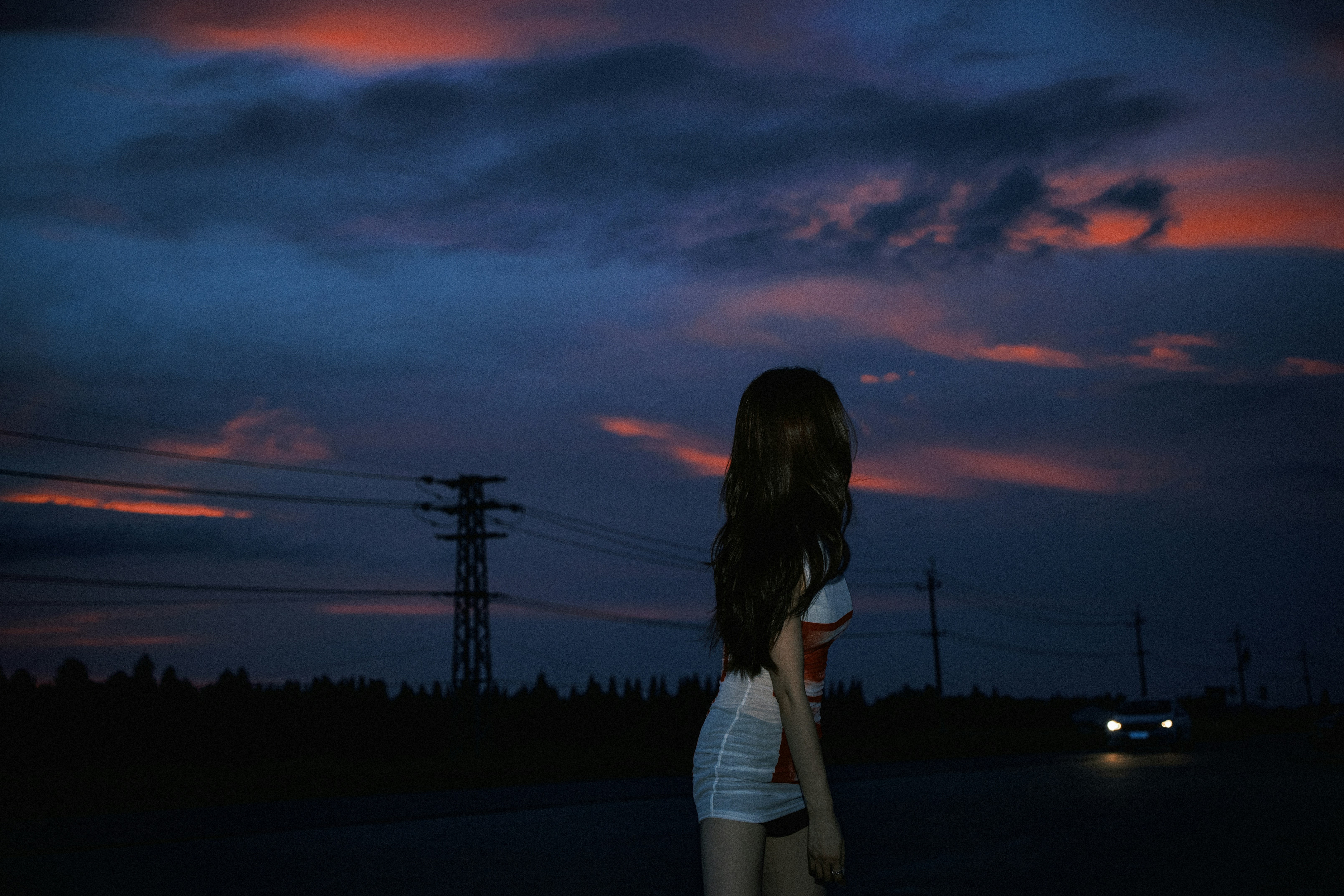 Silhouette at Dusk: A Quiet Moment by the Roadside