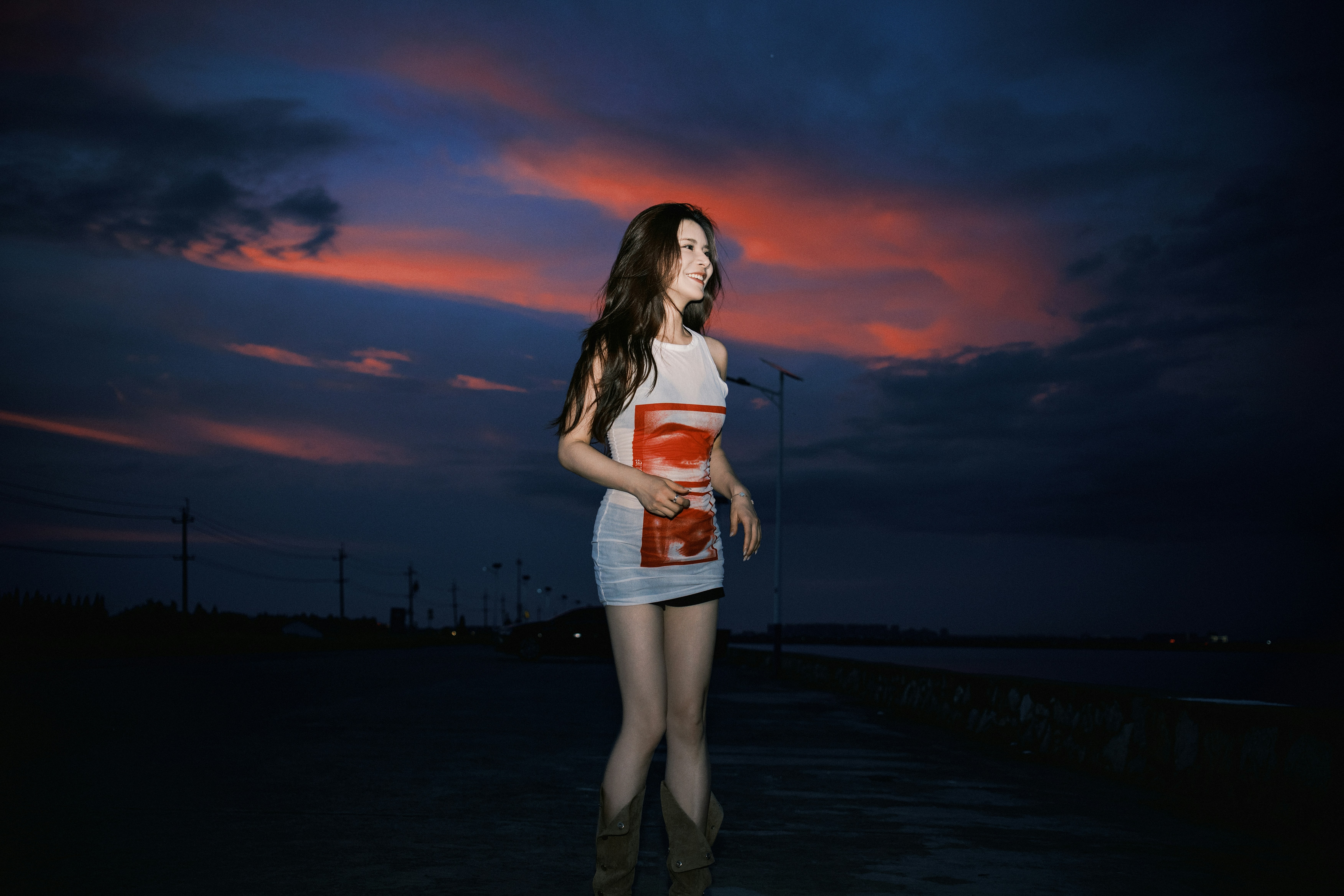 Evening Spotlight on a Coastal Runway