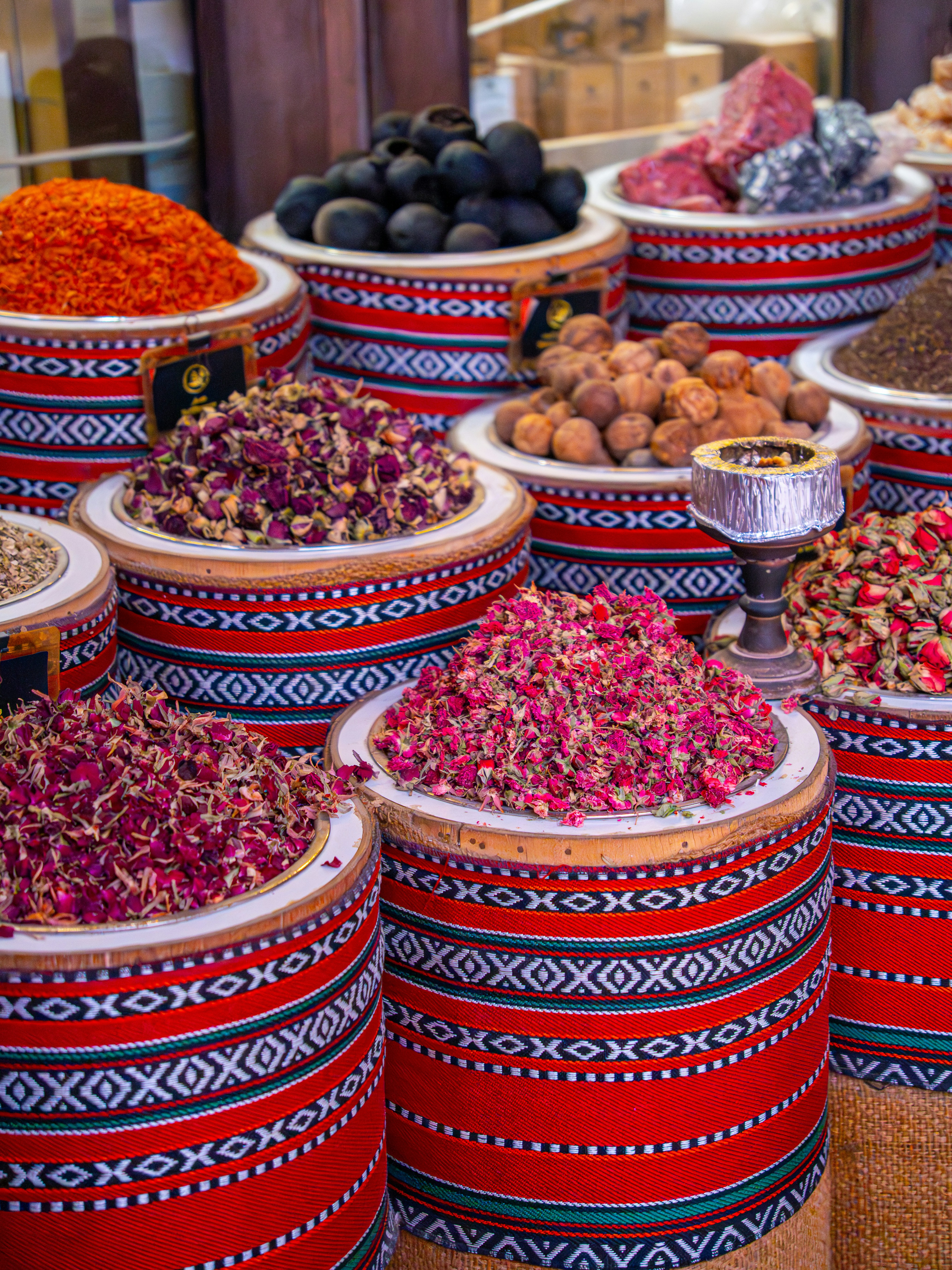 Colorful Spice Towers at a Persian Market