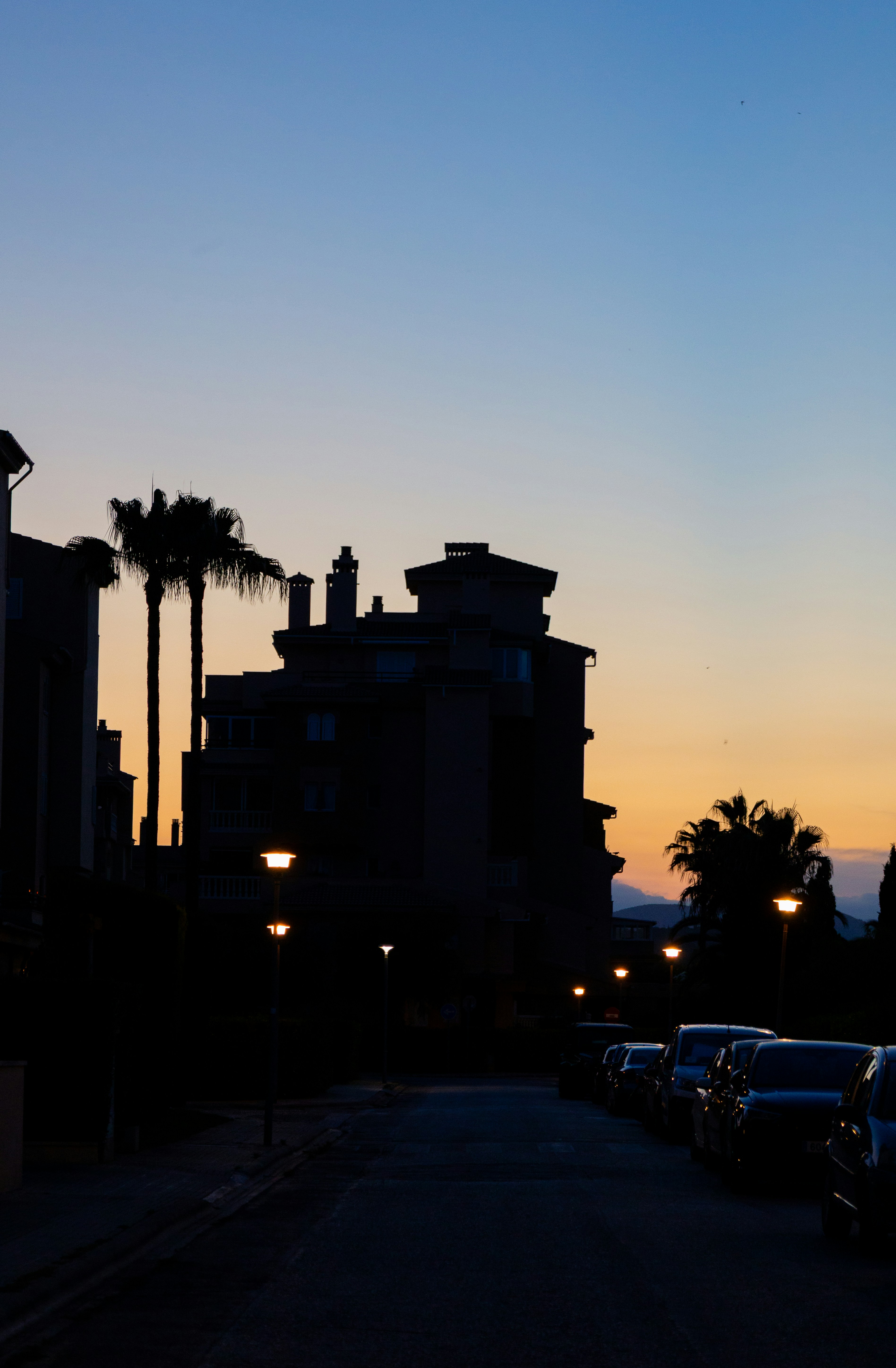 Evening Silhouette: Urban Skyline Drift into Dusk