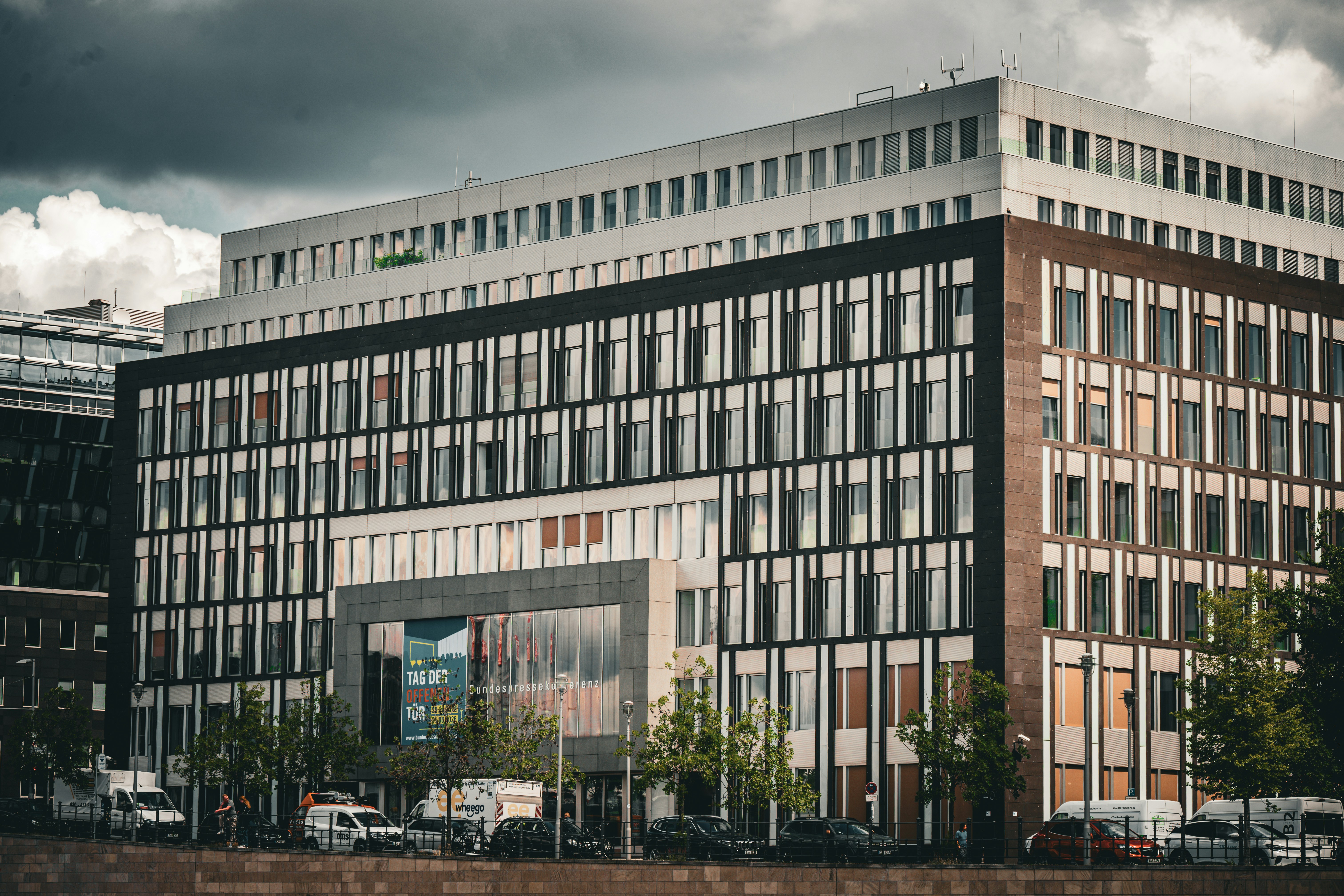 Urban Facade: Glass and Brick in a Geometric Office Block