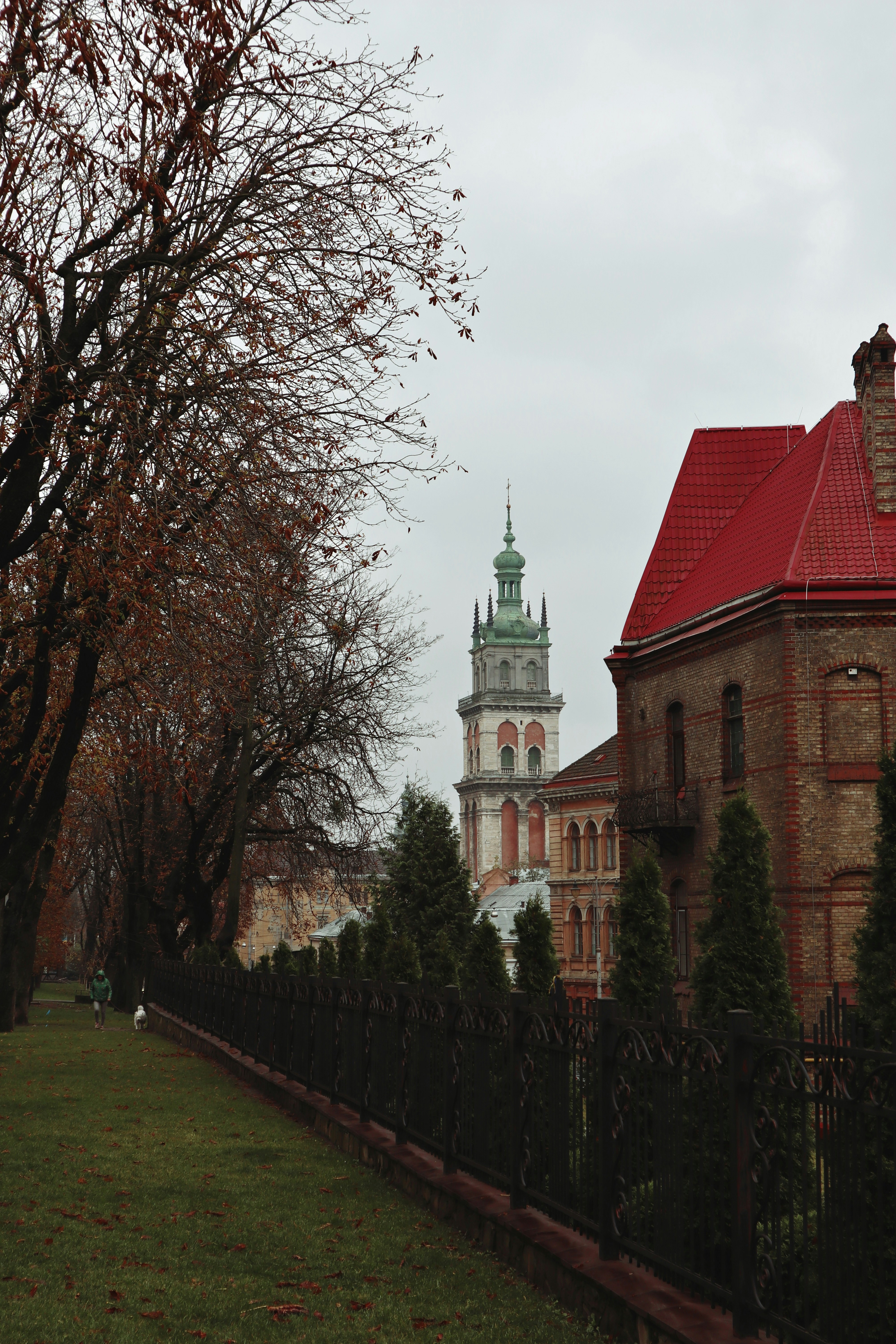 A Historic Clocktower Emerges Beyond a Red-Tiled Roof