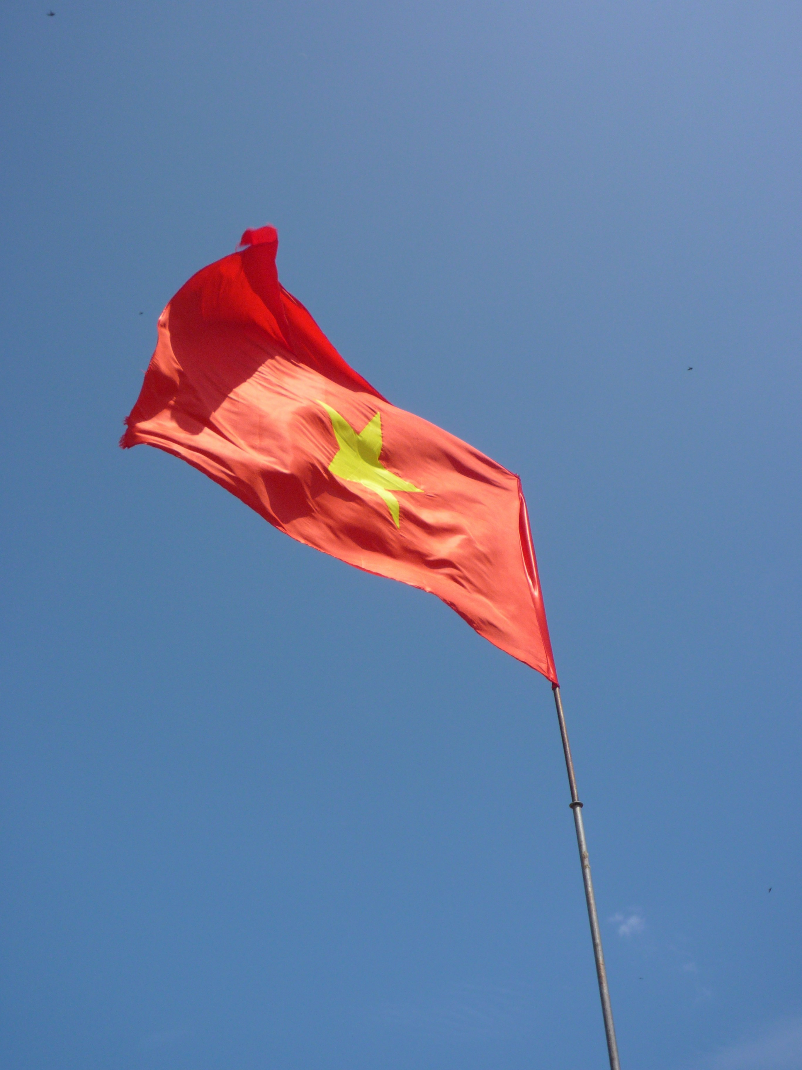 Flag on a Clear Day: A Red Banner Silhouetted Against Blue Sky