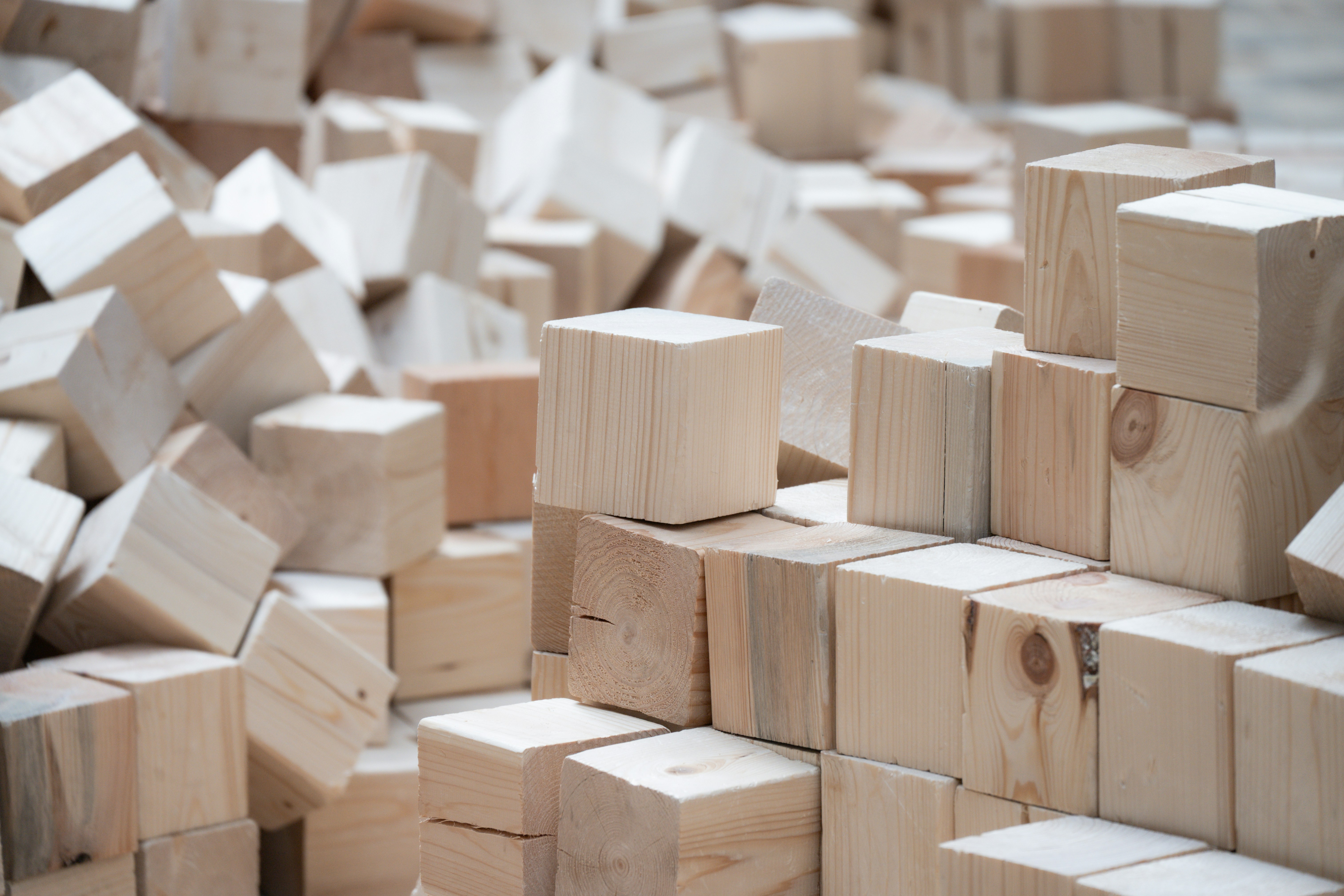 Block City: Calm Monochrome Stacks of Pine