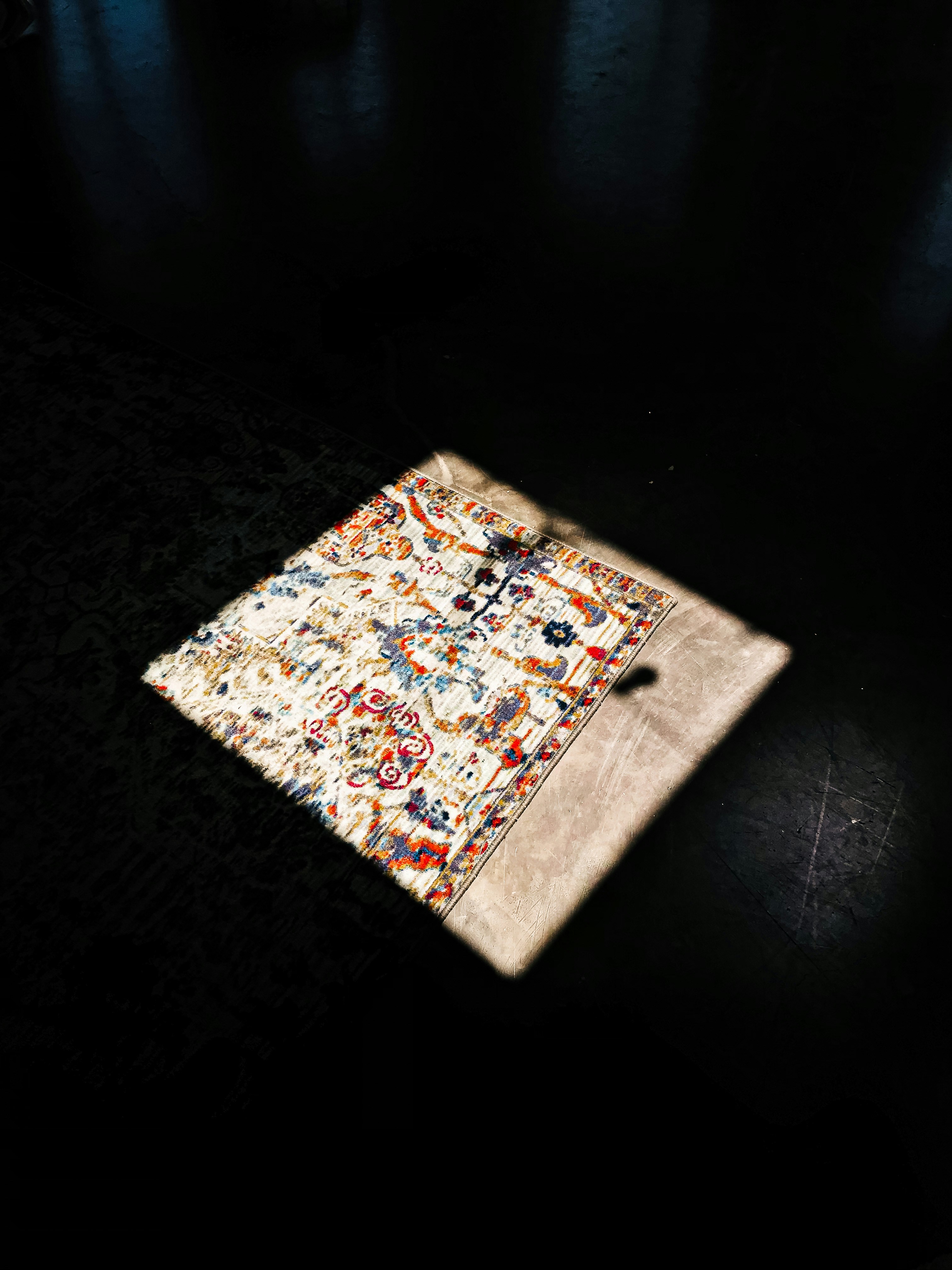 Spotlit Rug Panel: A Quiet Verve in Dim Space