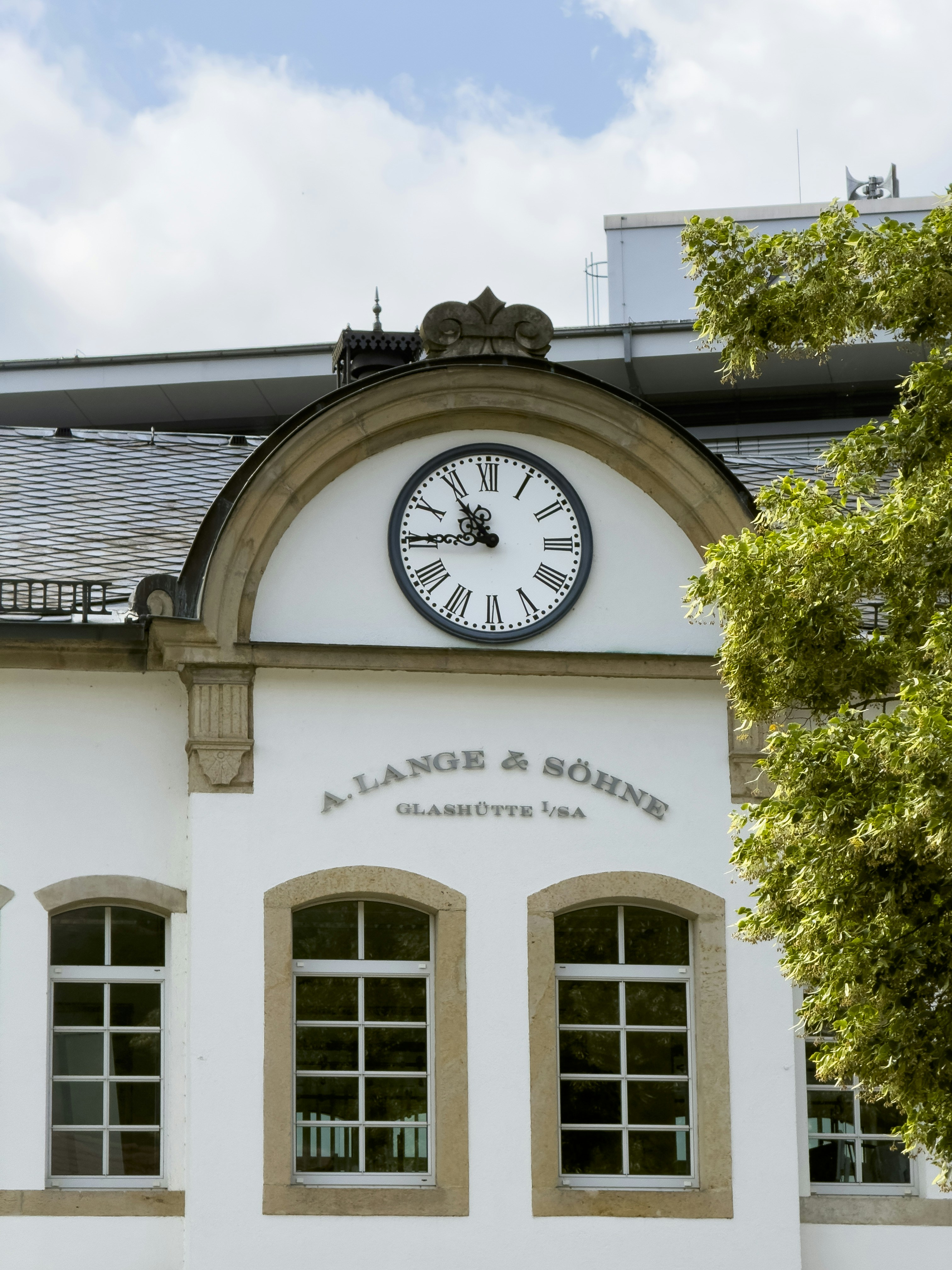 Clockface over the arched entrance of A. Lange & Söhne in Glashütte