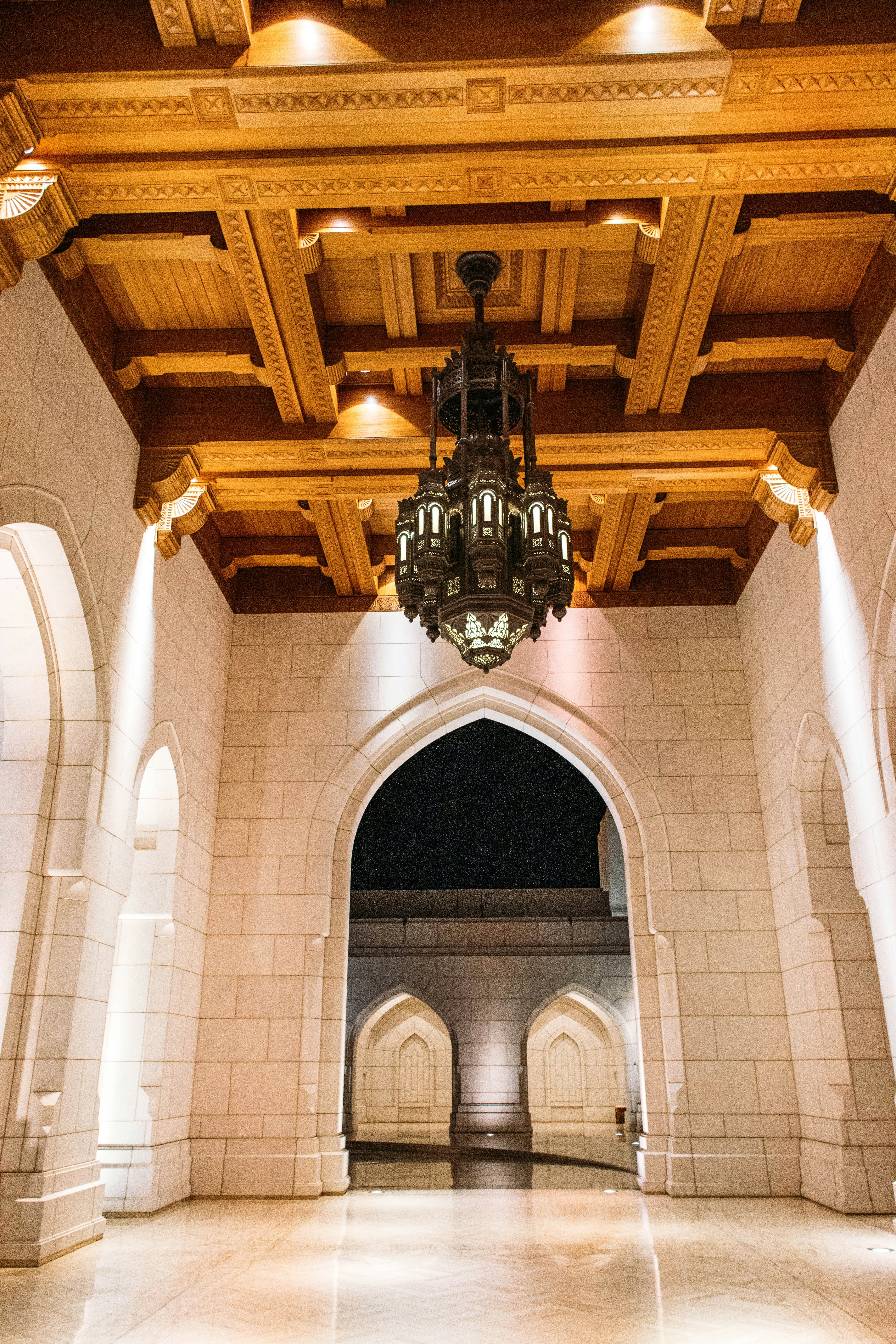 Ornate Lantern in an Archway Cathedral Hall