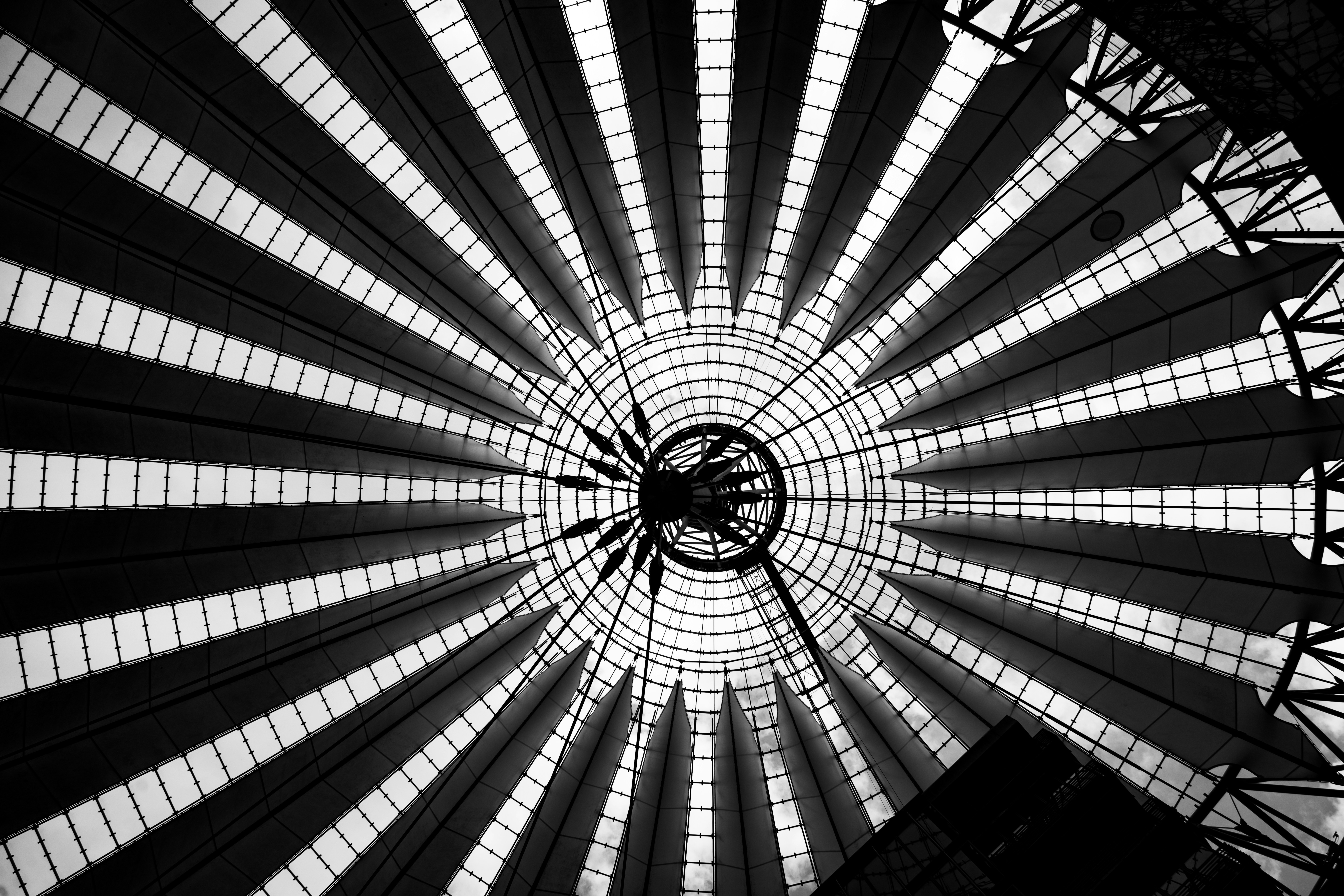 Radial Roofscape: Converging Lines Toward a Central Hub