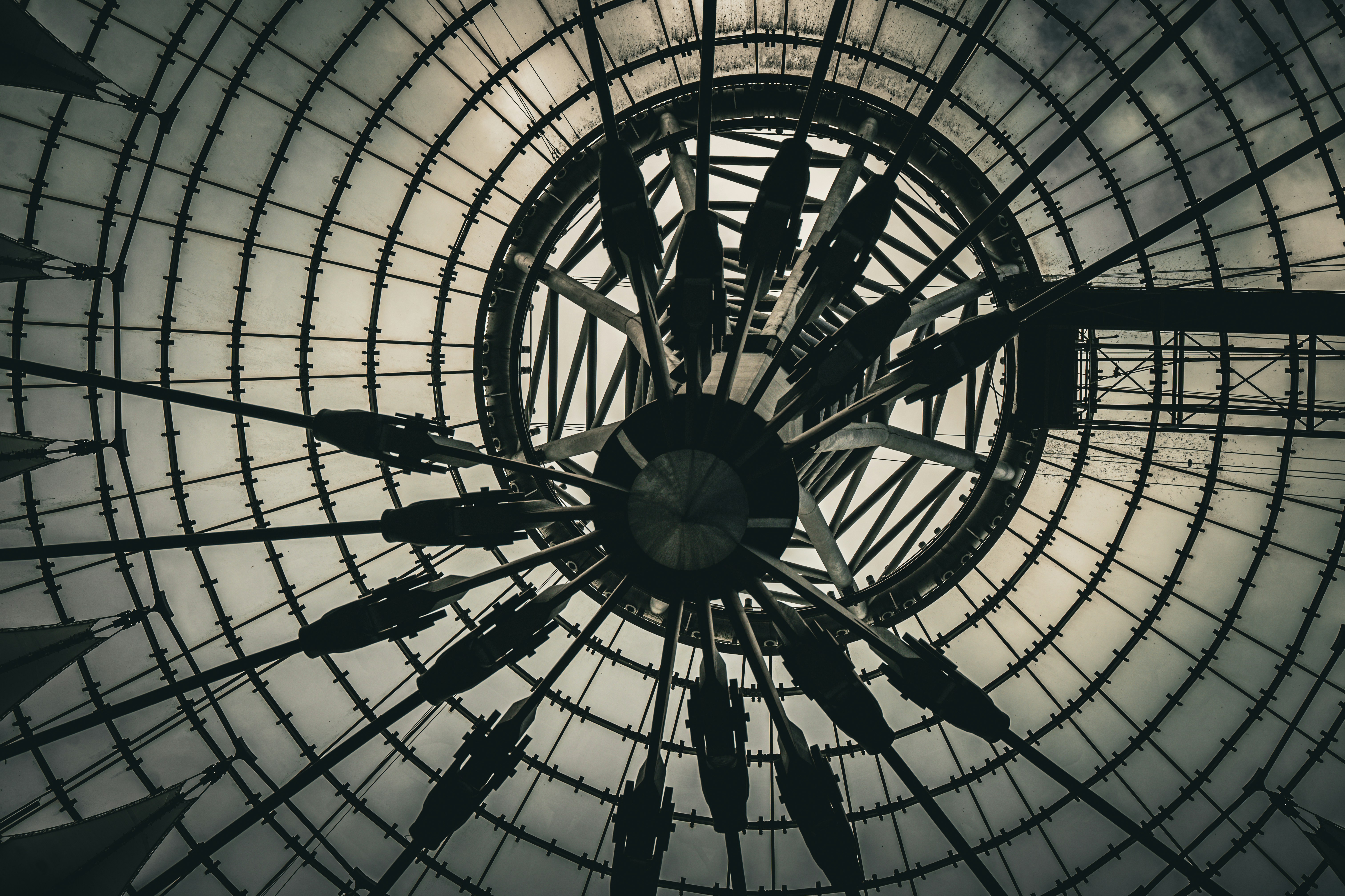 Spoked Spiral: A Starburst of Shadows Beneath a Dome