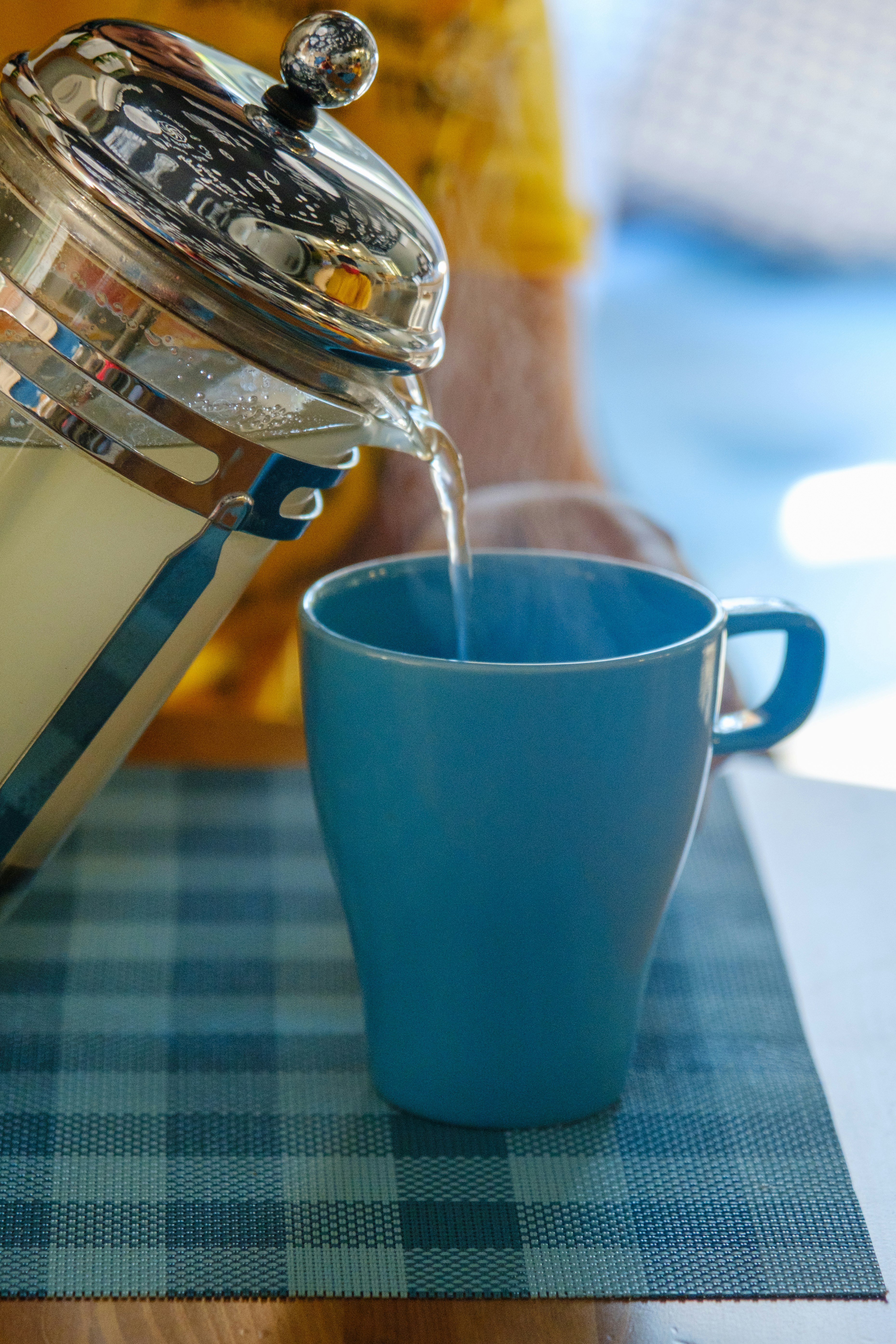 Powder-Blue Mug and Kettle Pour: A Quiet Morning Brew
