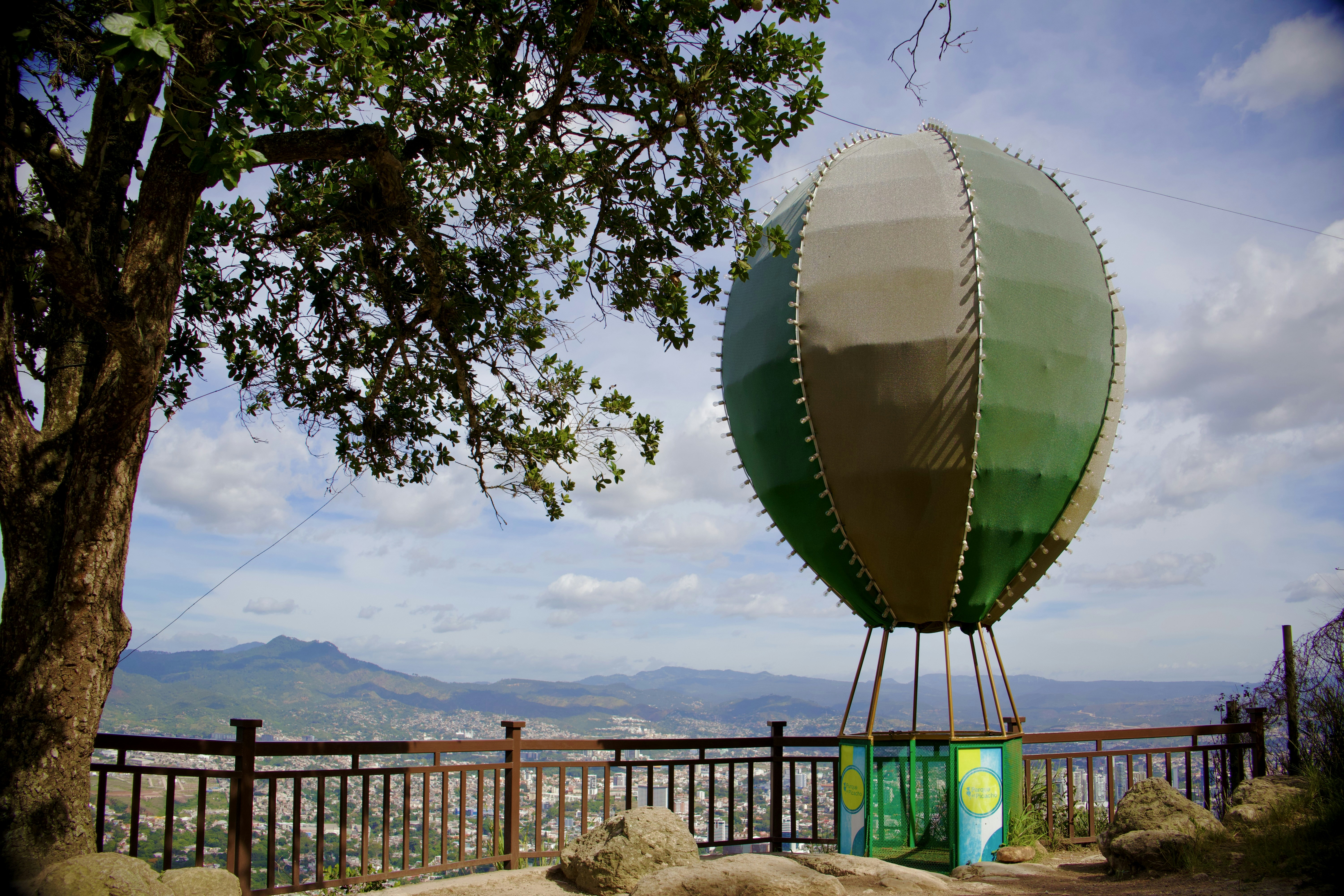 Green Balloon Monument at a Scenic Overlook