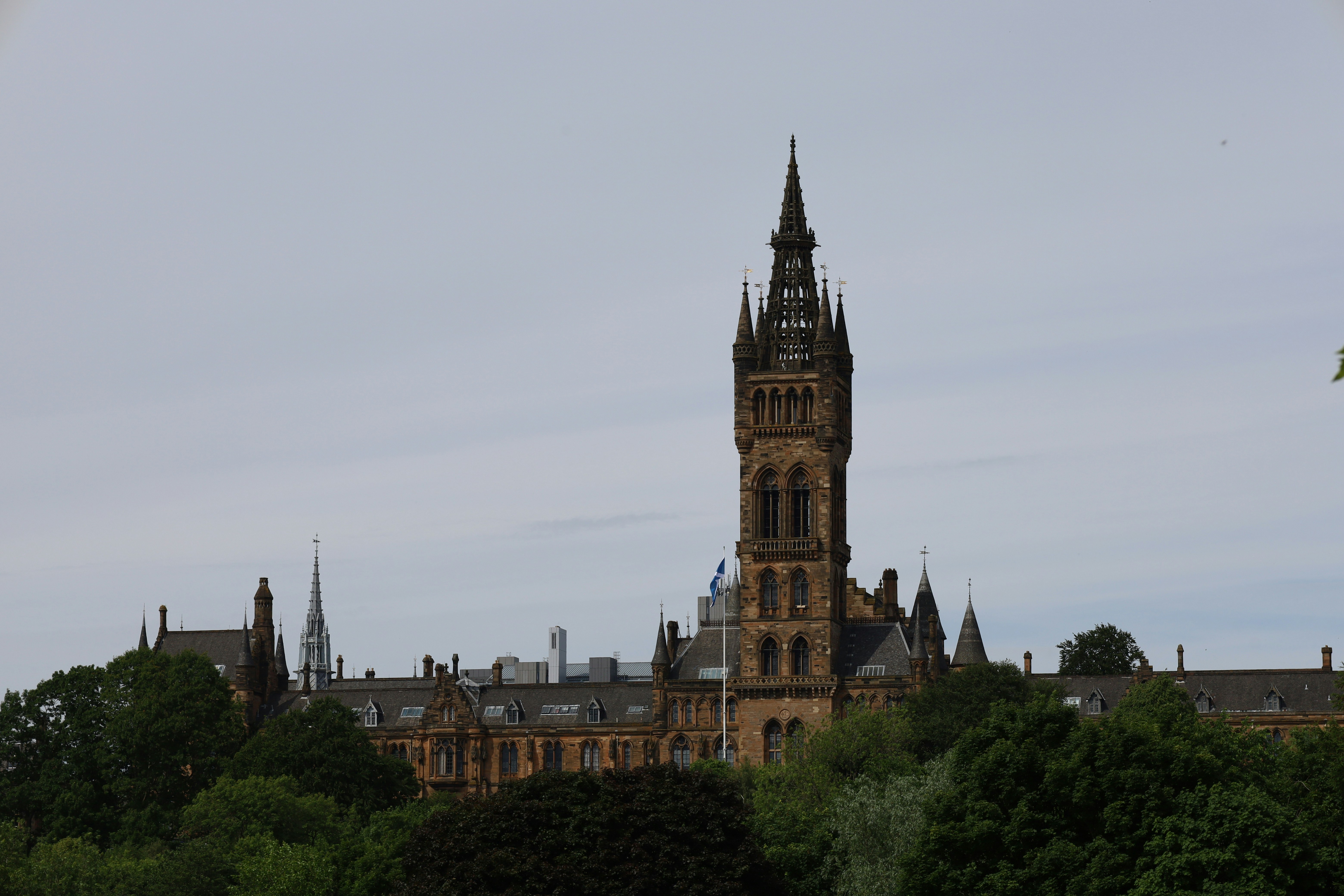 Gothic Clocktower Rising Above the City Park