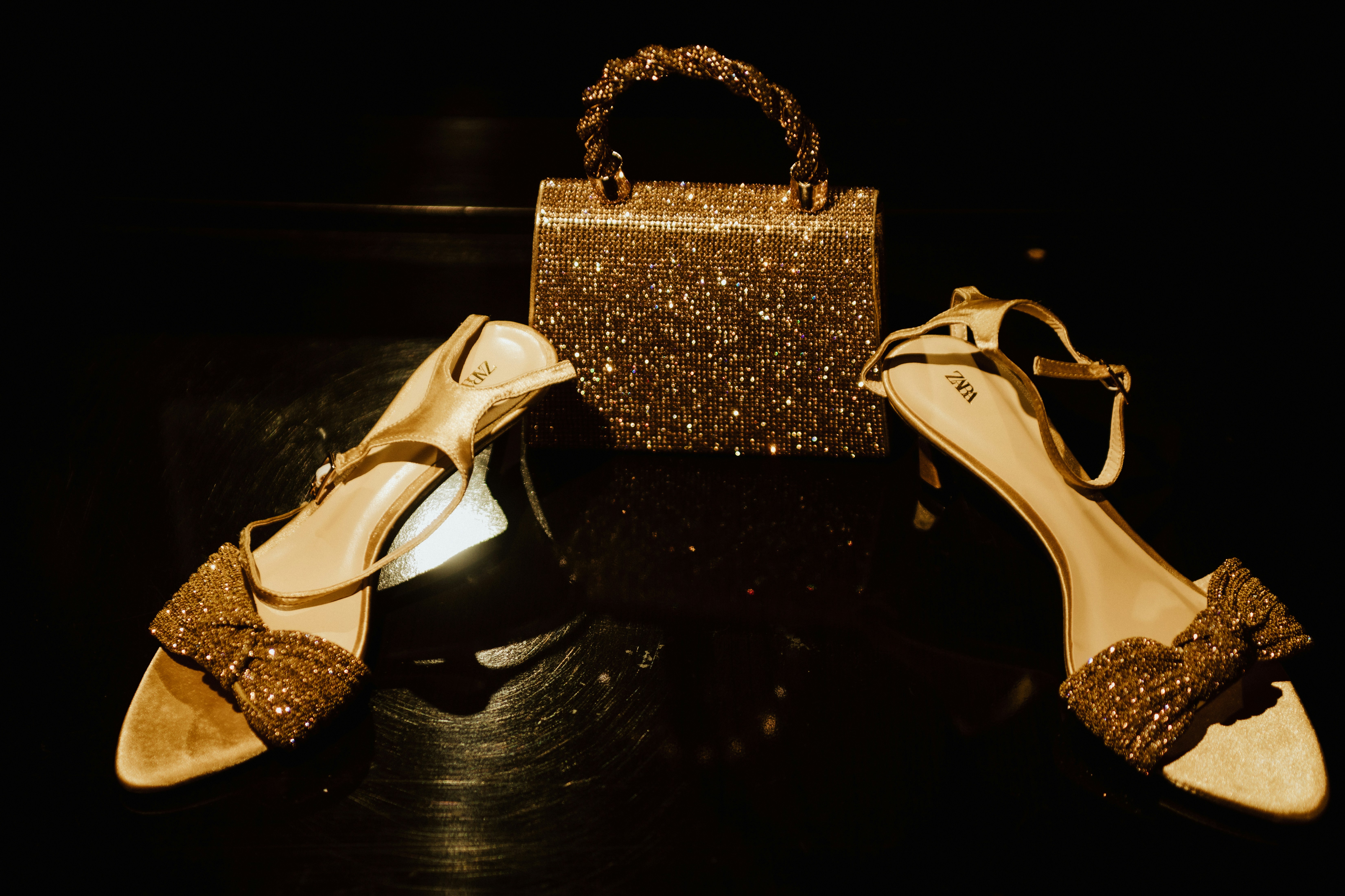 Glamour on a Velvet Stage: Glitter Boots, Crystal Bag, and Sheen of Night