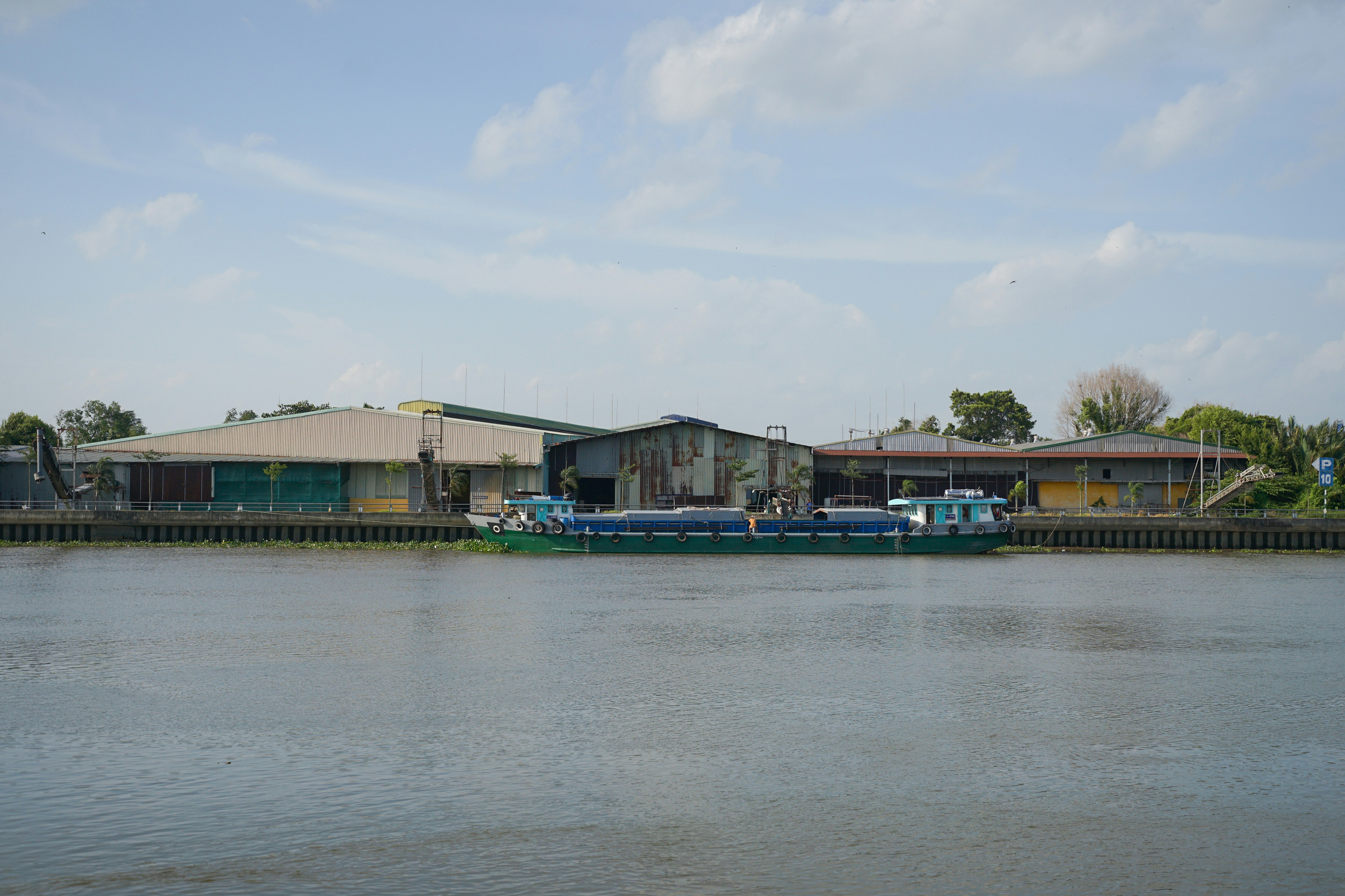 Industrial Riverfront Dock with Boats