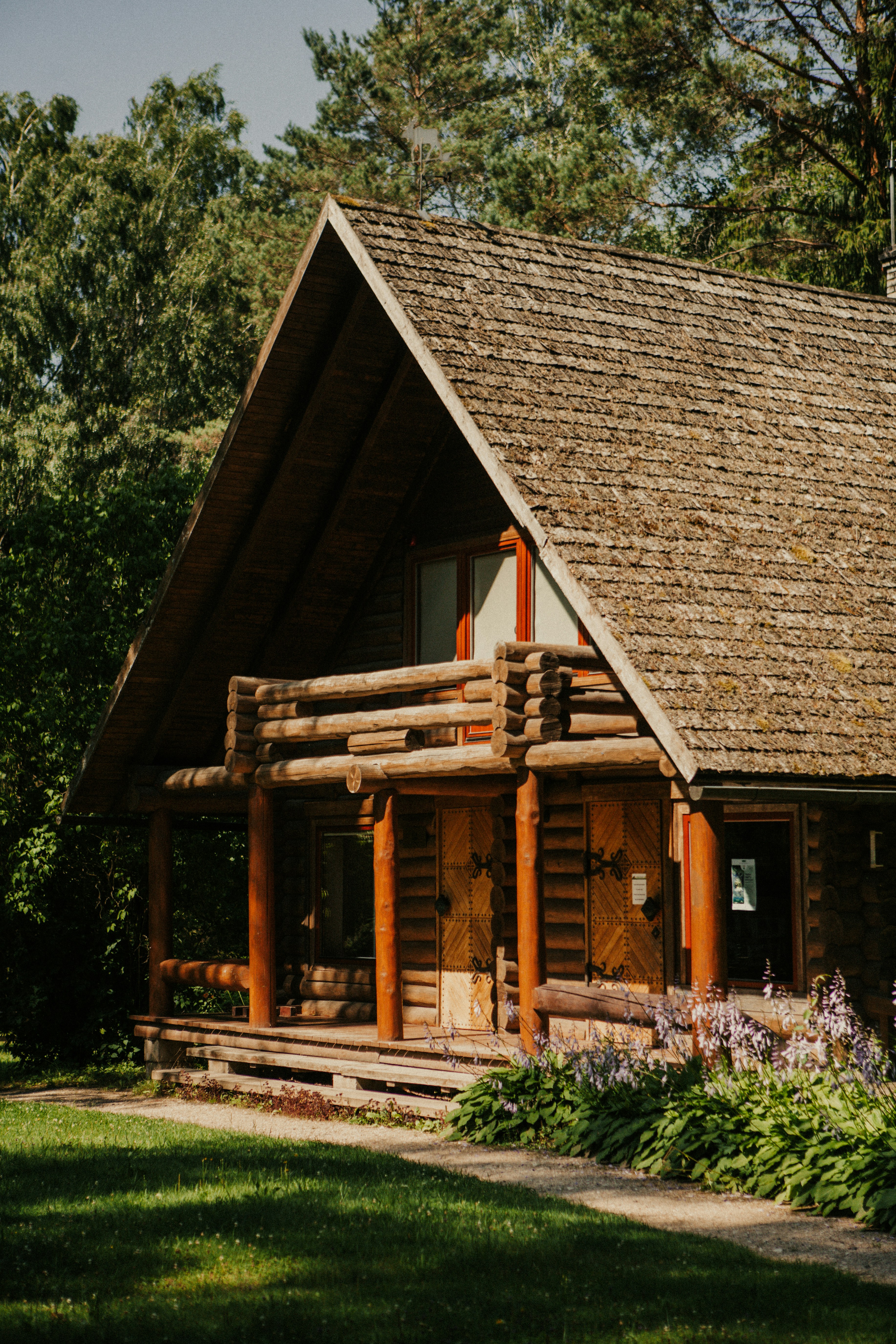 Sunlit Log Cabin Nestled Among Oaks