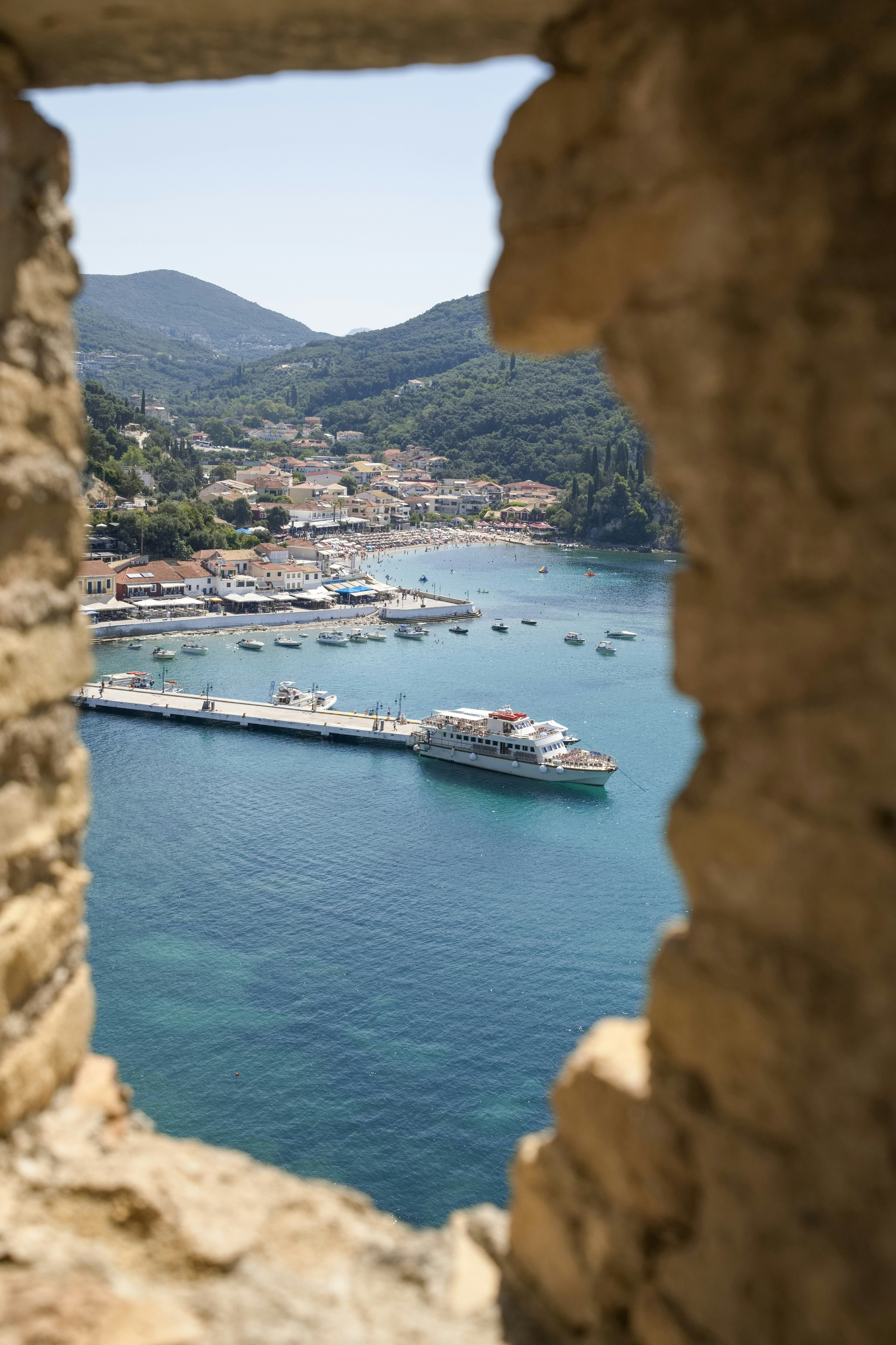 Harbor View Through a Stone Frame