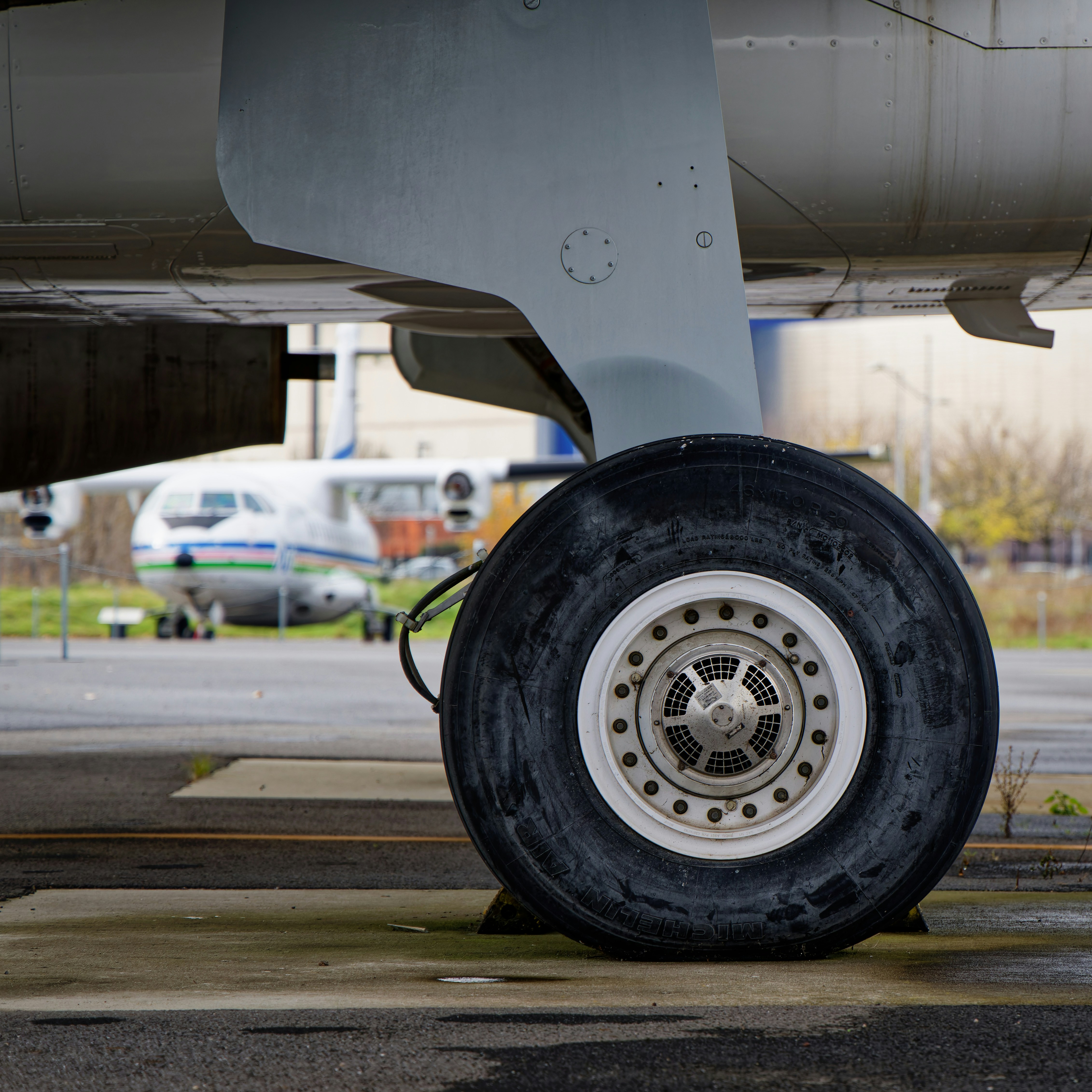 Grounded Giant: Close-up of a Jet’s Main Gear