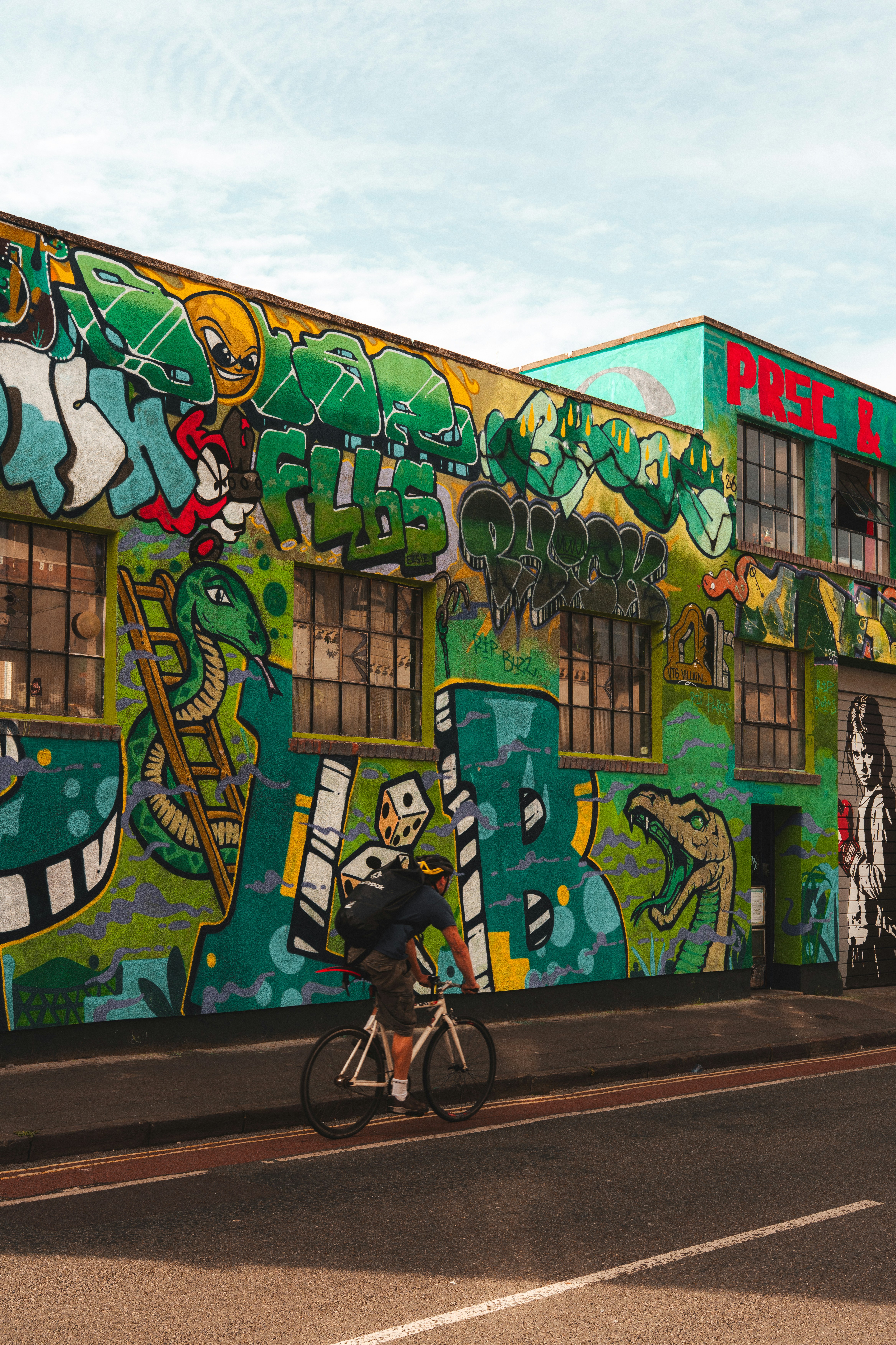 Biker in Front of a Vivid Graffiti-Blanketed Wall