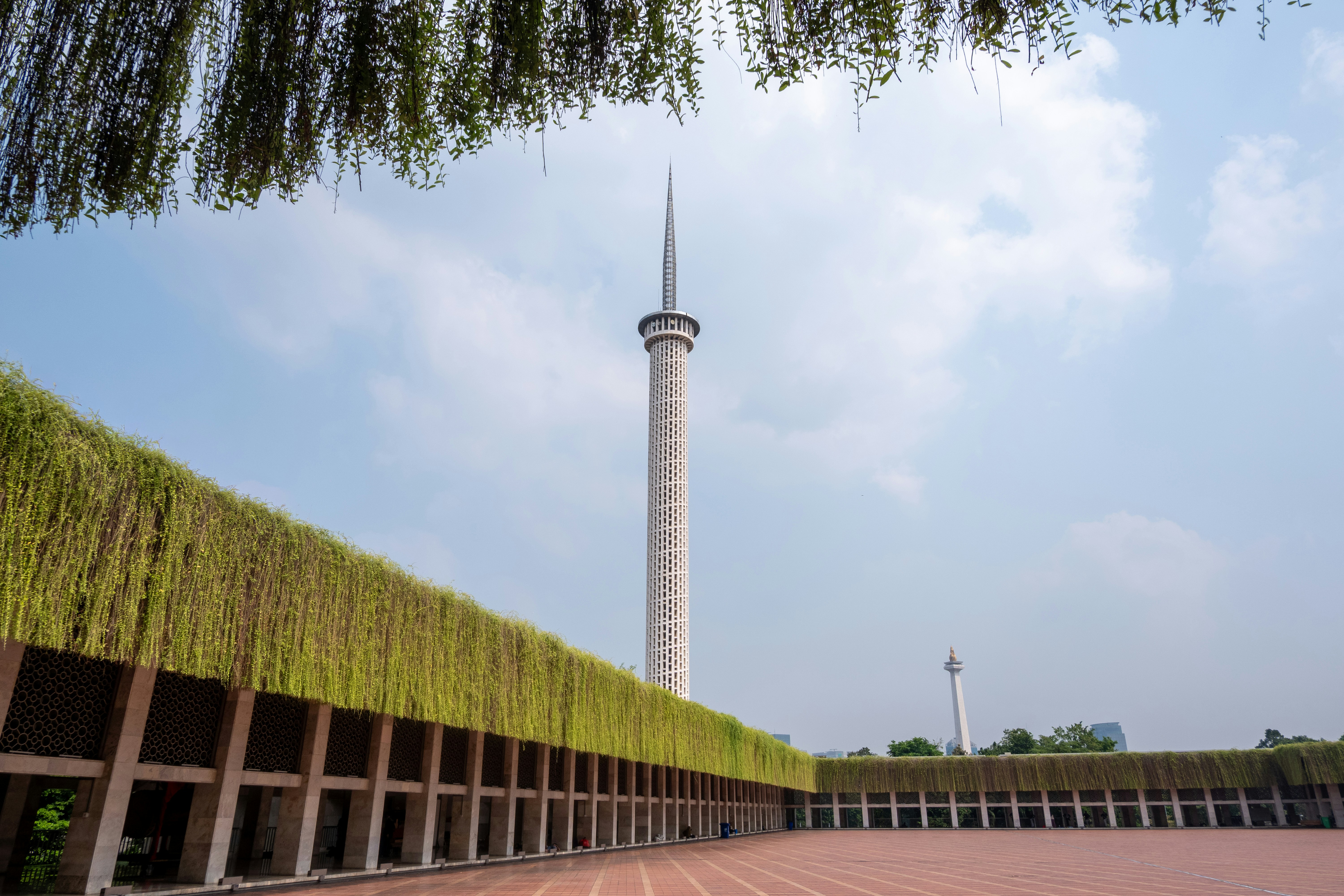 Temple Tower Above a Quiet Perimeter Garden