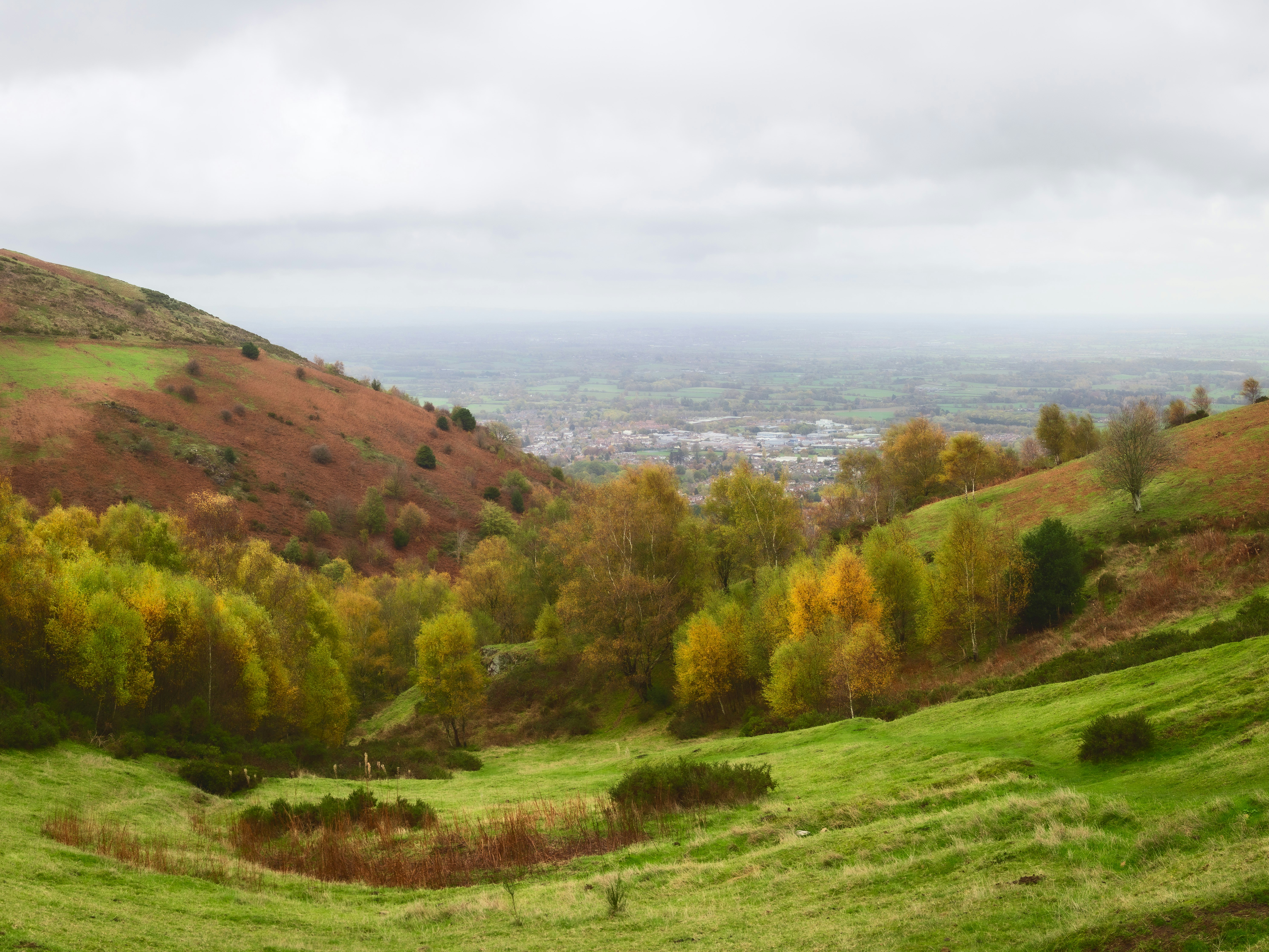 Promontory Overlook: Autumn Valley Beneath a Softly Clouded Sky