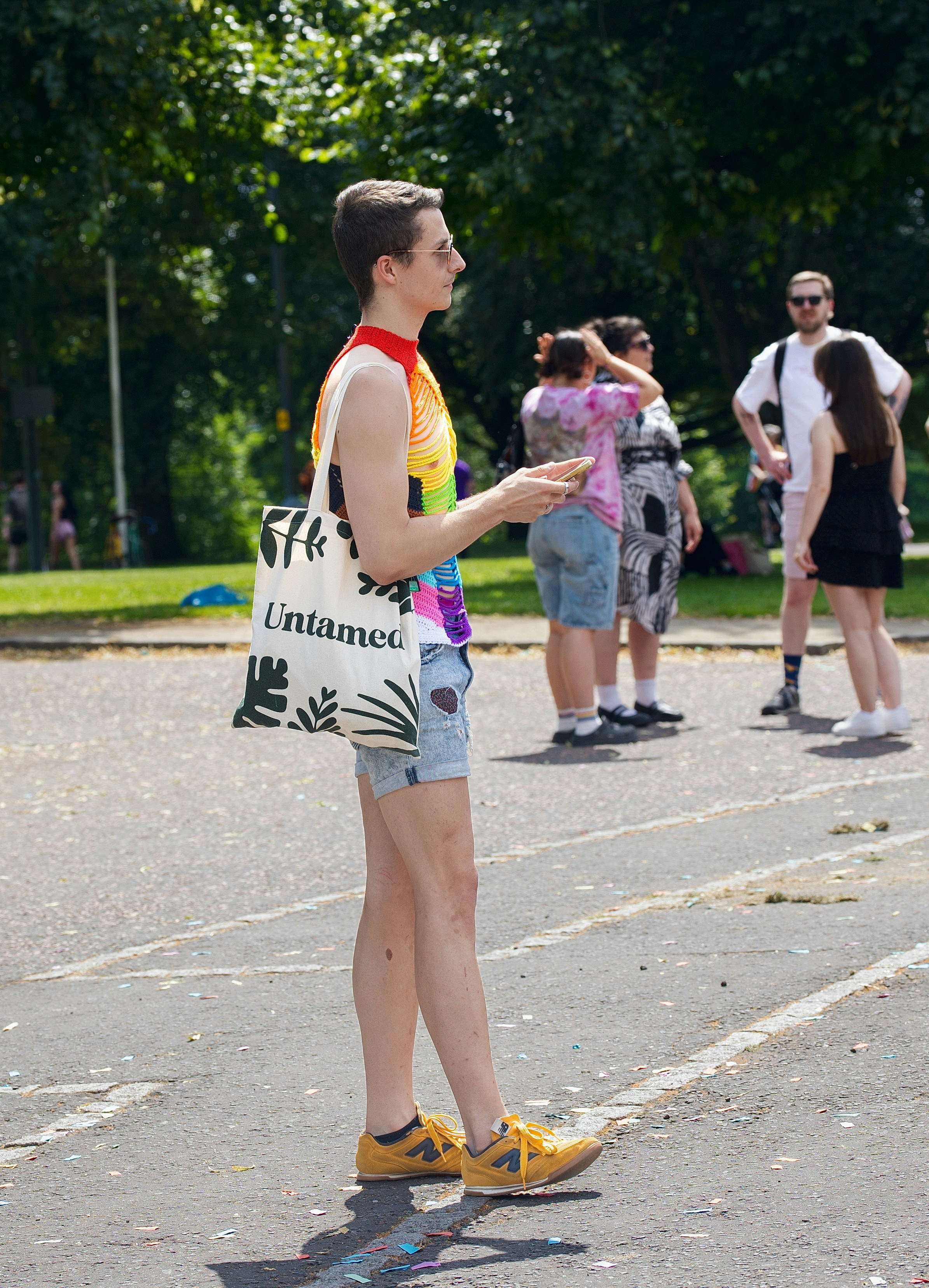 Colorful Stranger: A Rainbow-Topped Moment in the Park