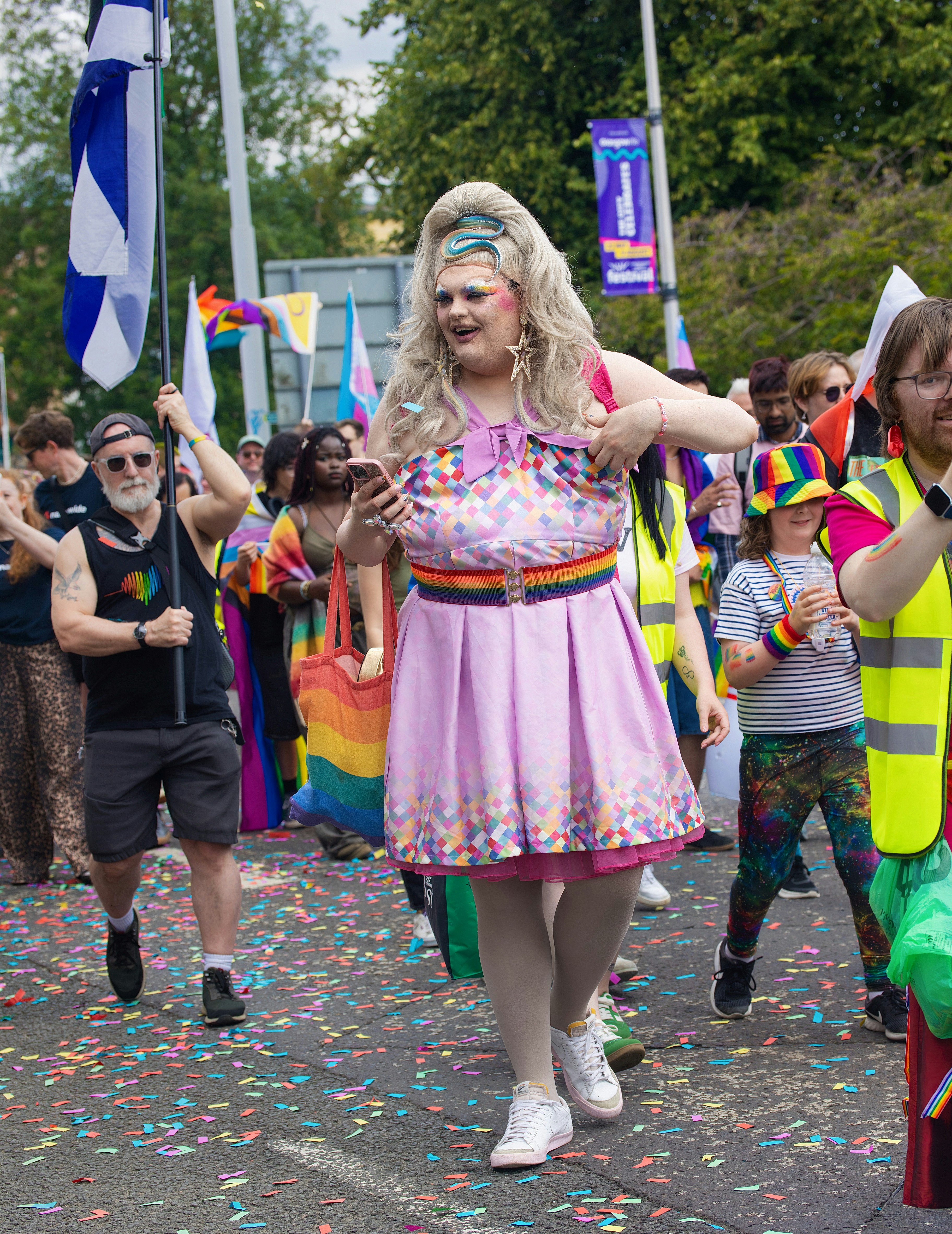 Confetti Parade Stardust: Pride Celebration on a City Street