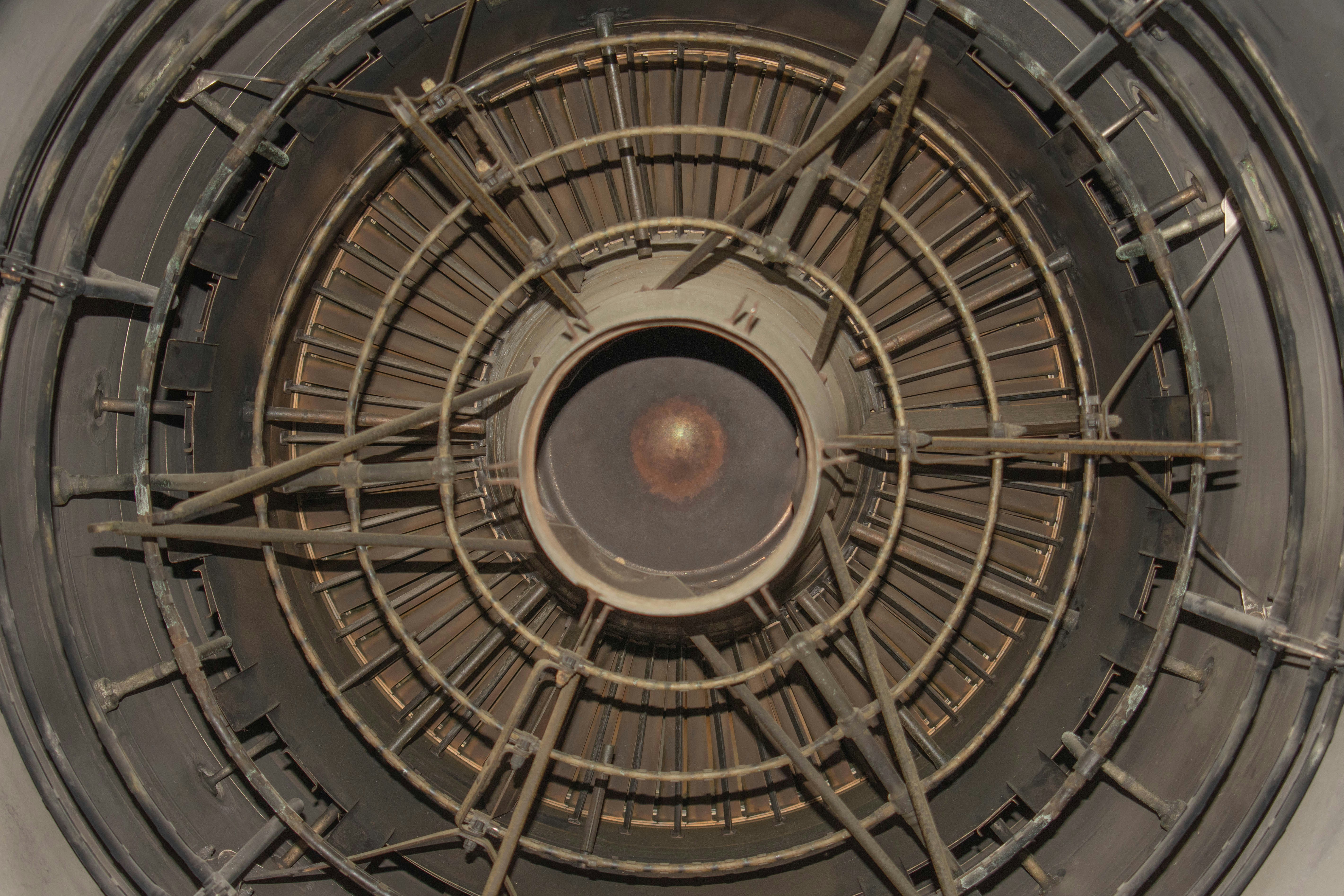 Concentric Engine Core: The Central Turbine Under a Gridded Shield