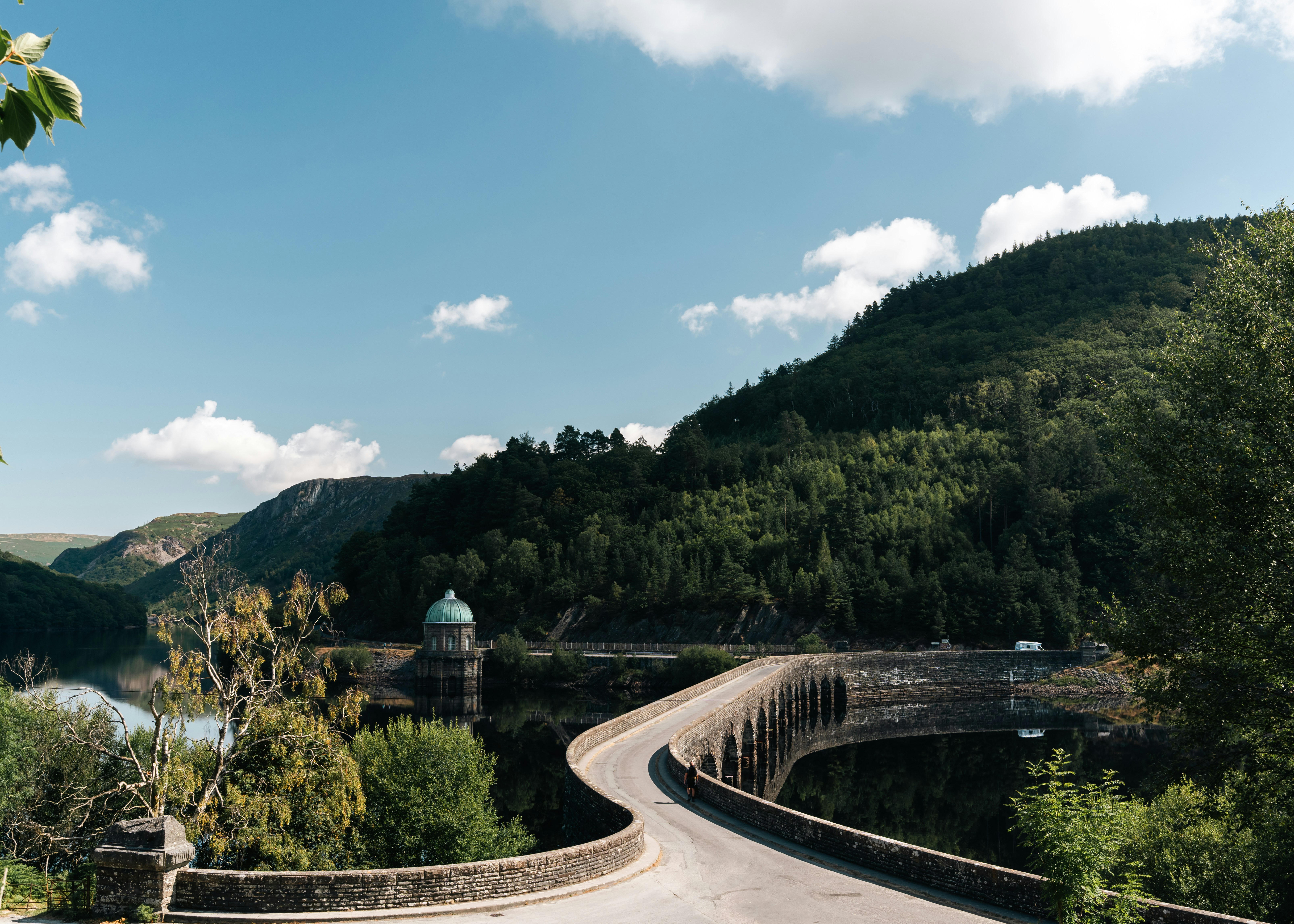 Curved Terrace Overlooking a Reservoir Lake