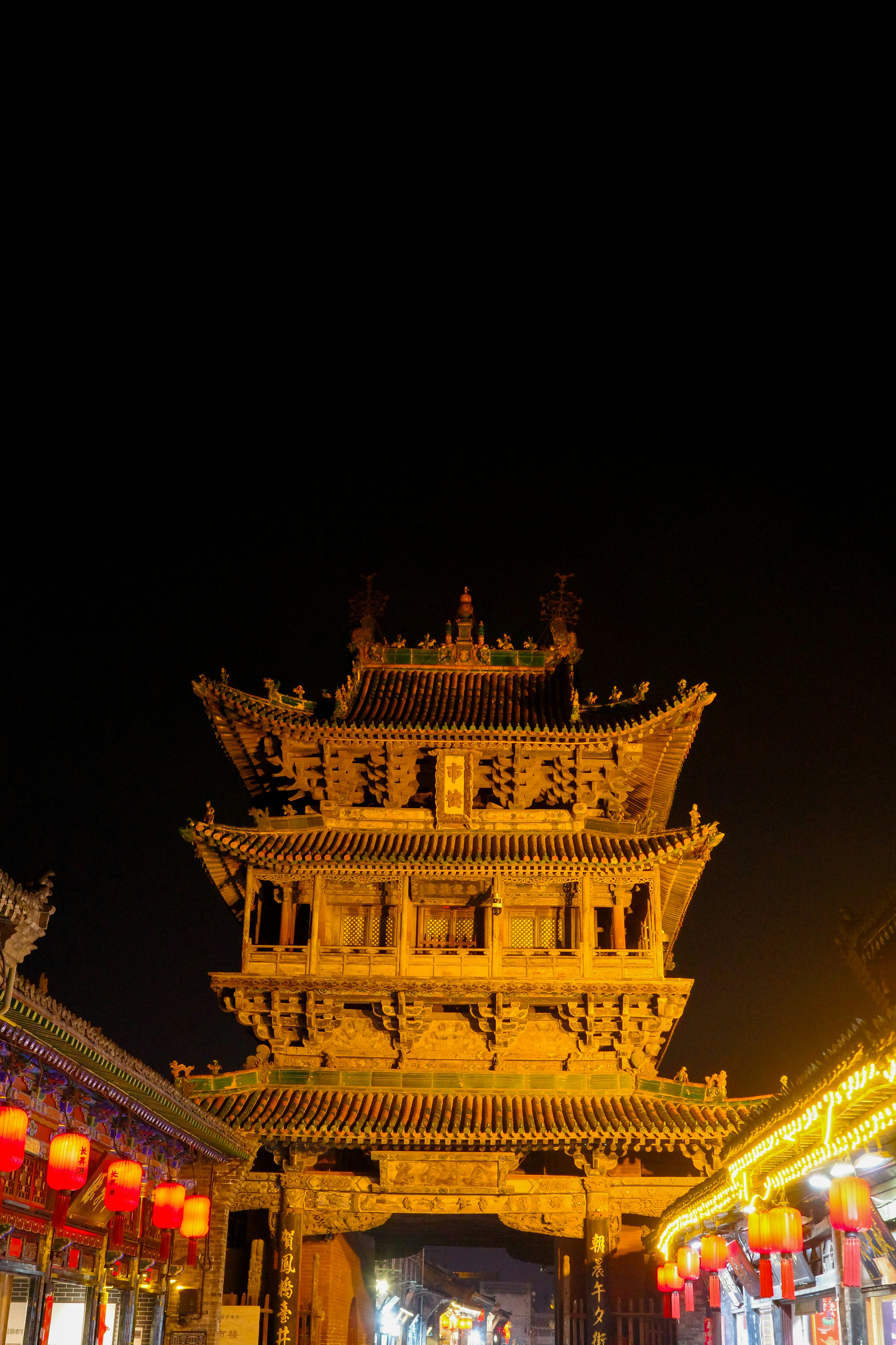Golden Pavilion Arches at Nightfall