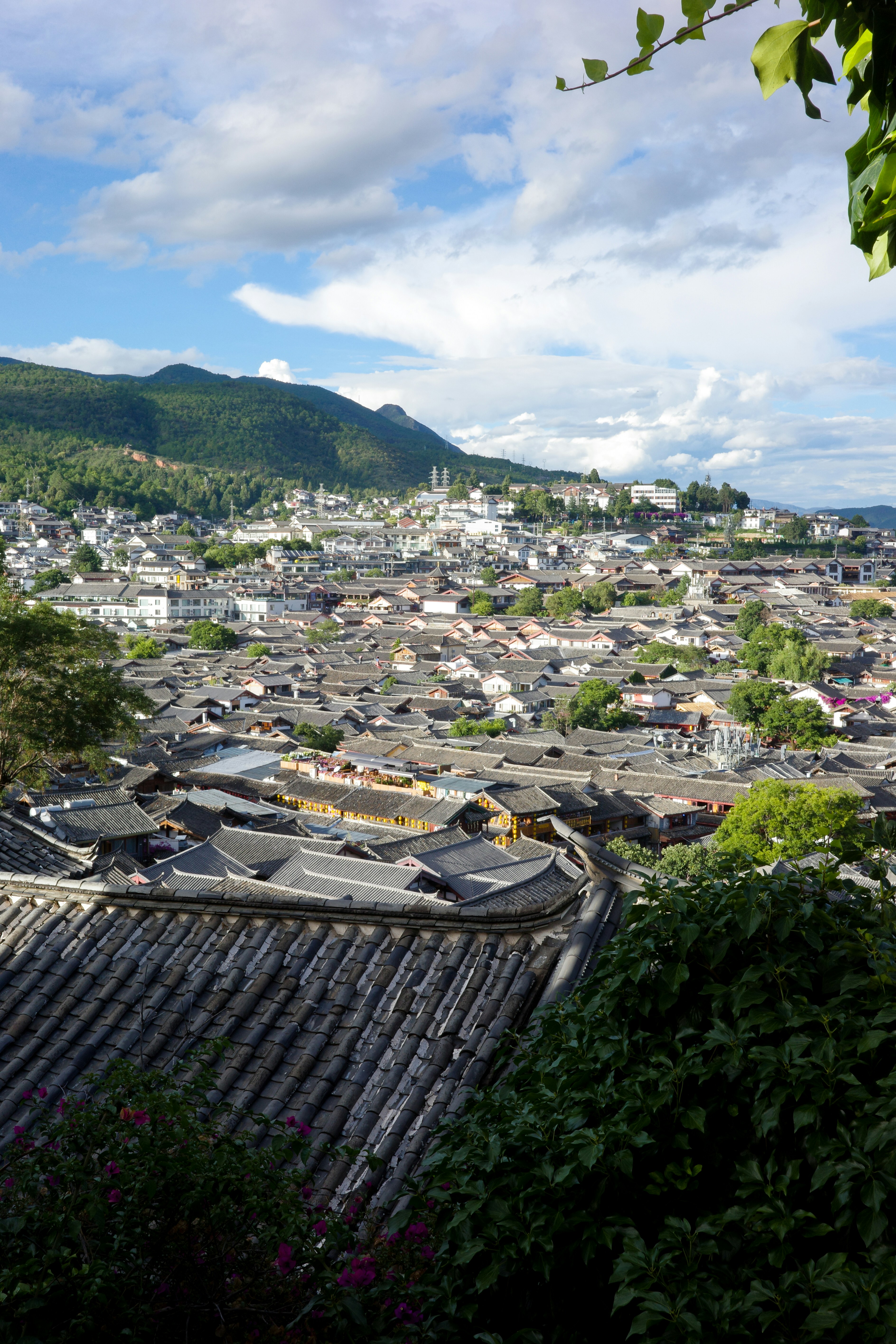 Terraced Rooftops and Mountain Veil Over a Traditional Chinese Town