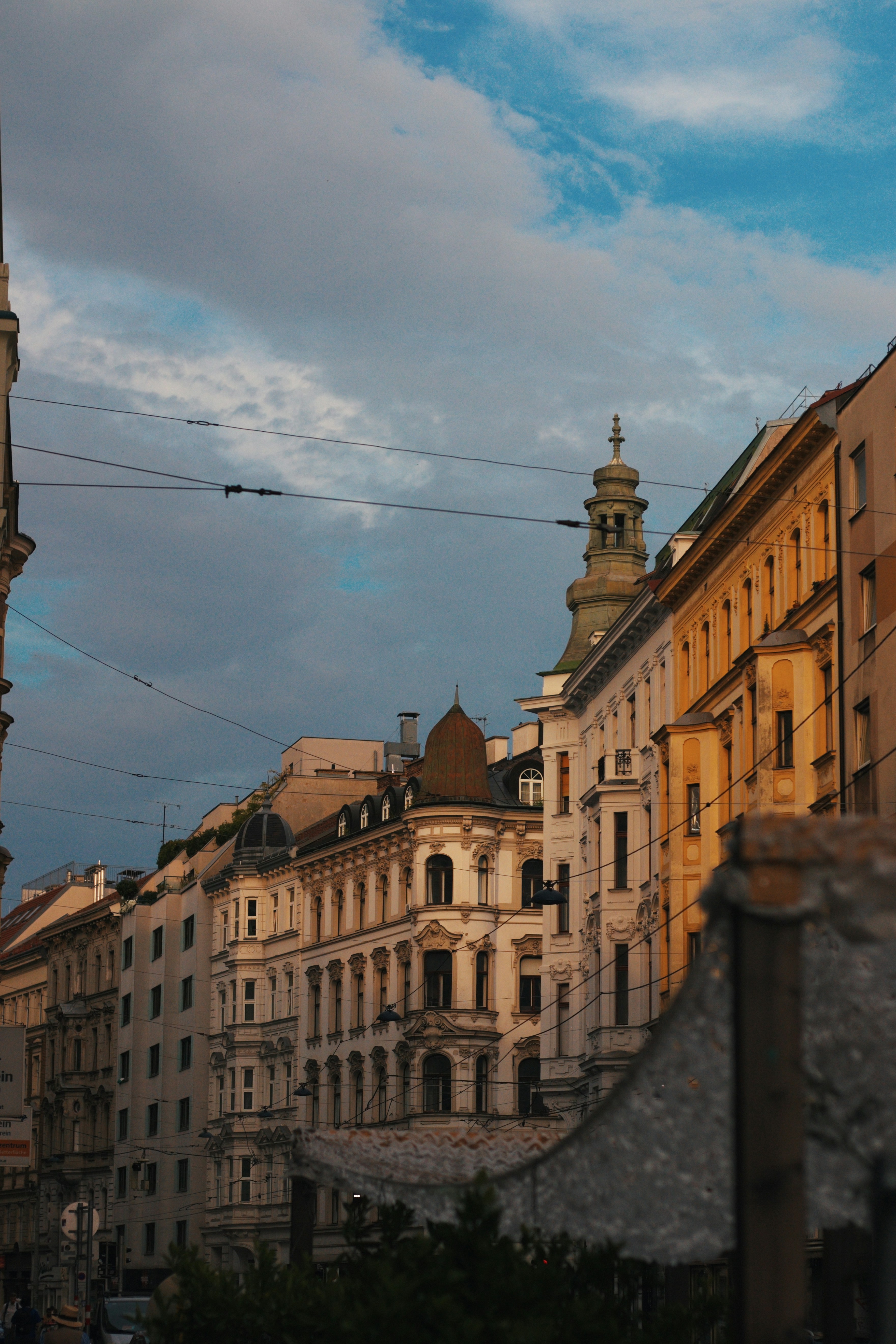 Golden Hour Facades Along a European Street